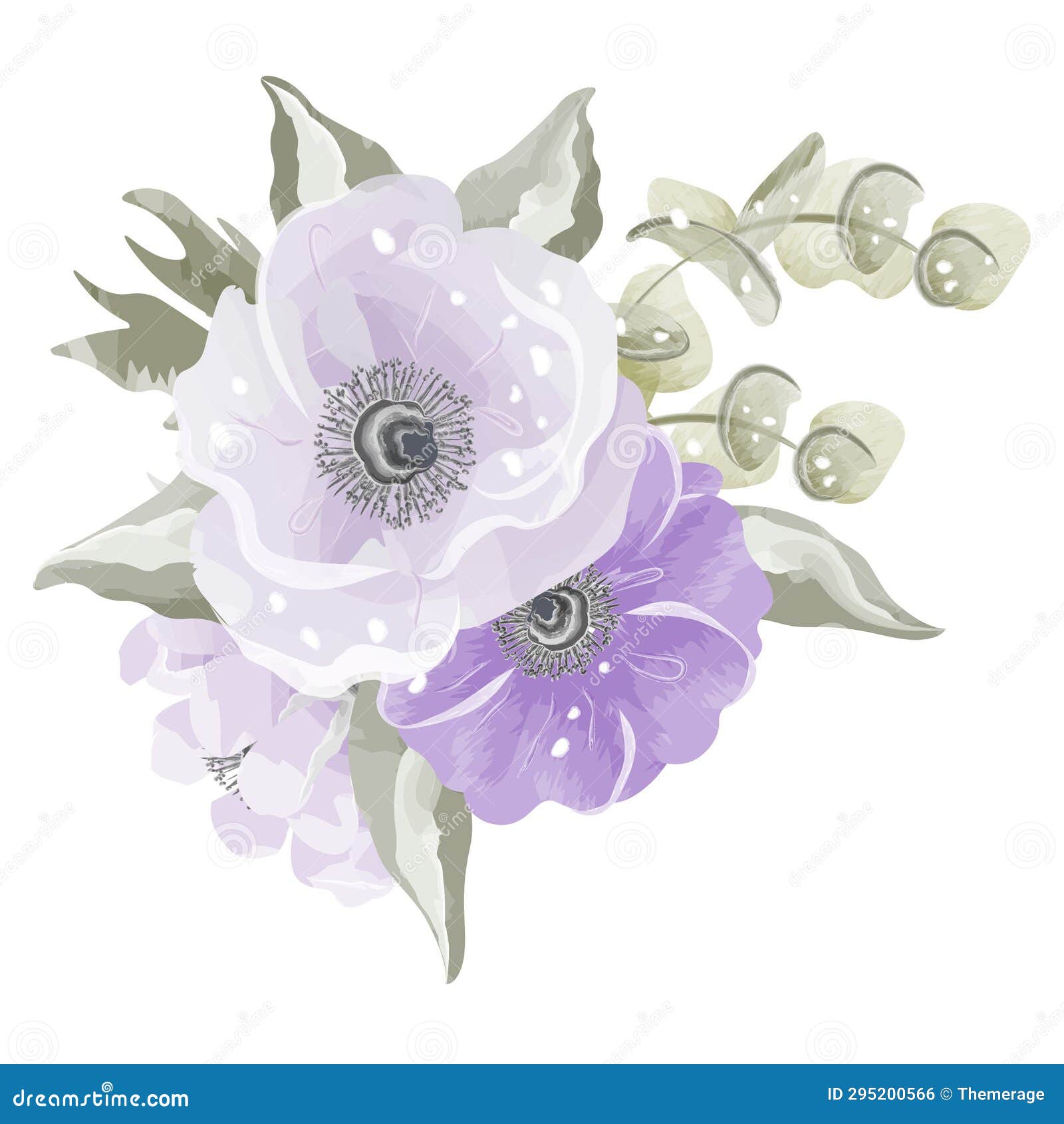 Set of Watercolor Flowers Composition Purple Stock Illustration ...
