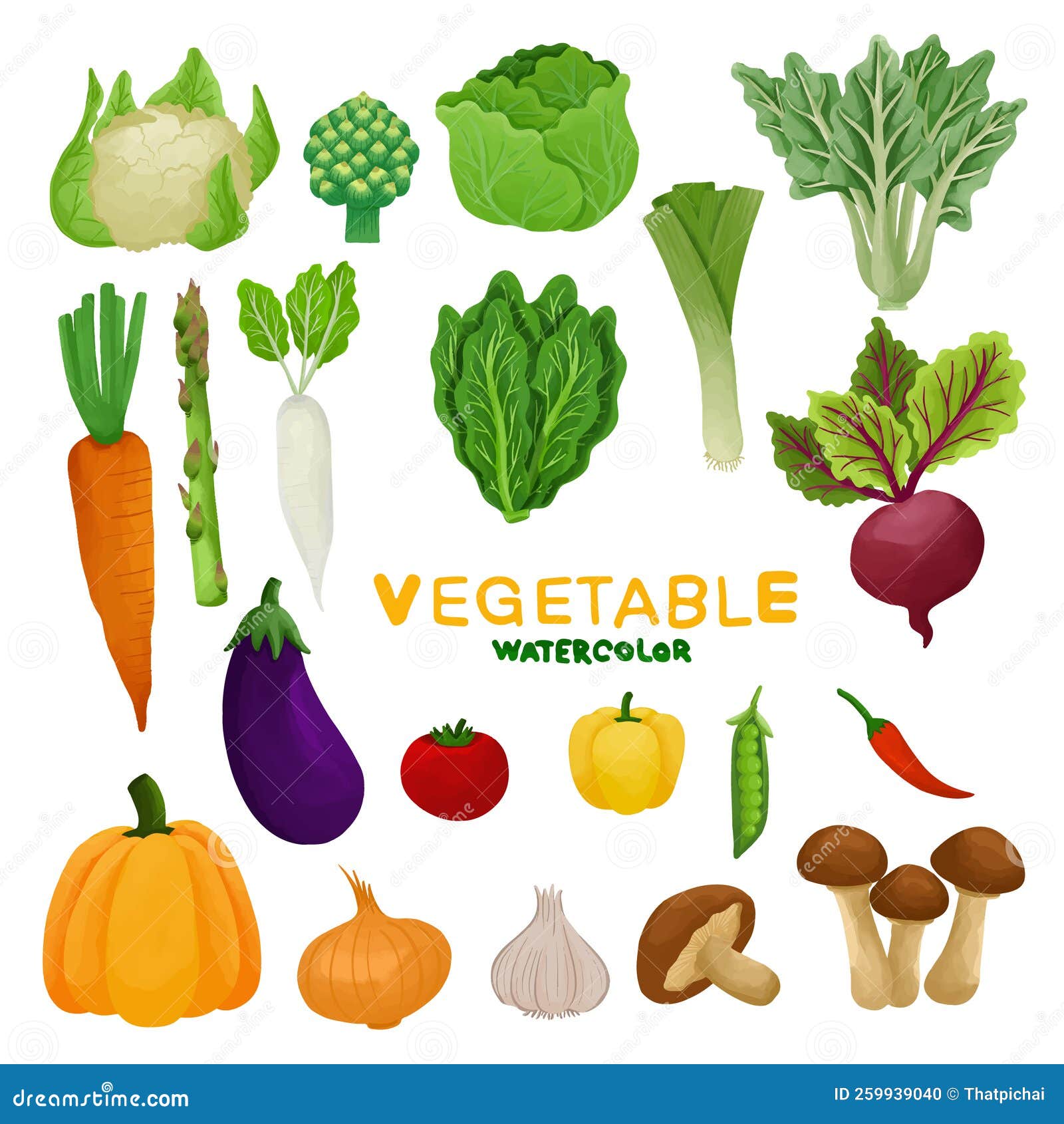 Set of Watercolor Fresh Vegetable Clipart. Stock Illustration ...