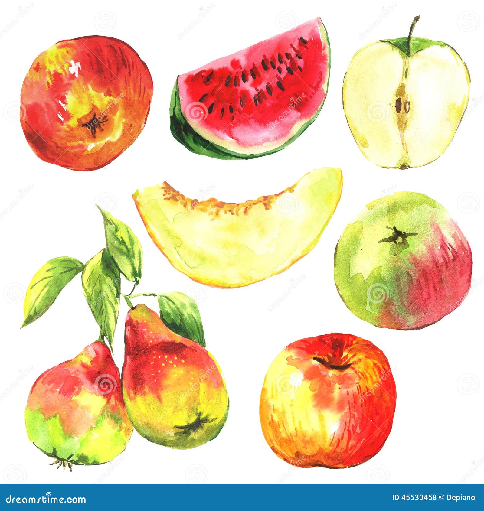 Set of Watercolor Fruit on a White Background Stock Illustration ...