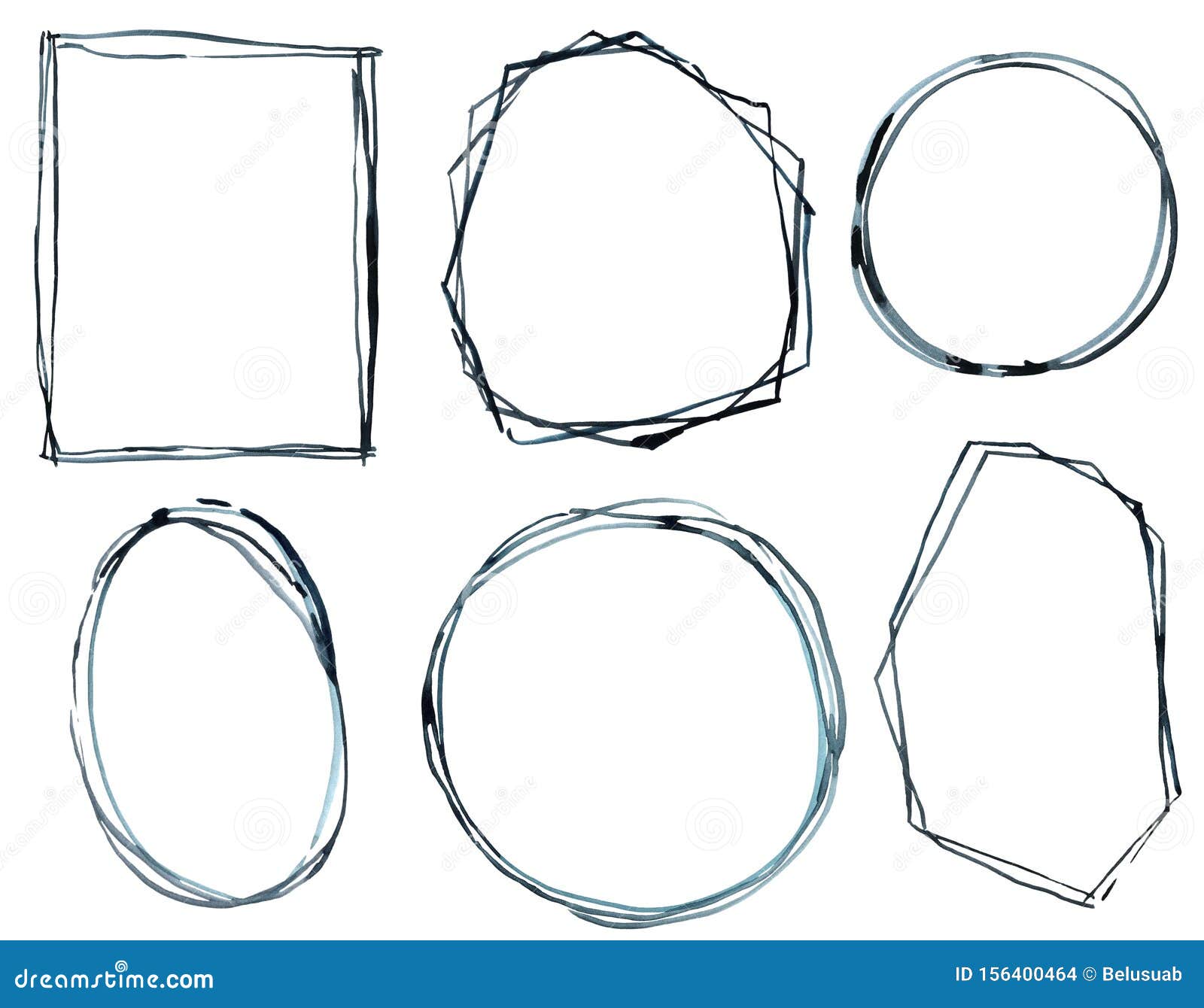 Set of Watercolor Geometric Frame Isolated on White Background. Hand ...