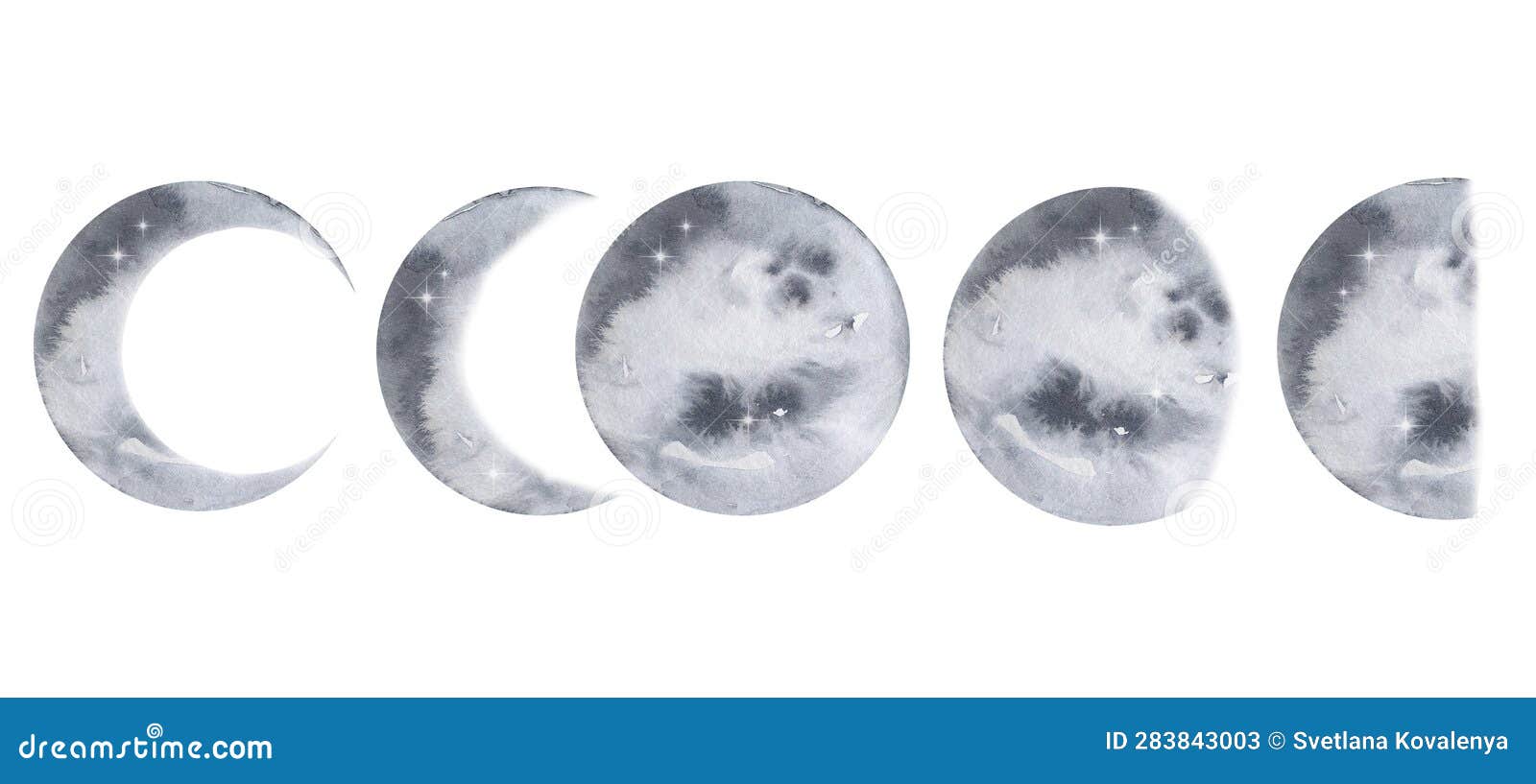 Set of Watercolor Gray Moon Stock Illustration - Illustration of child ...