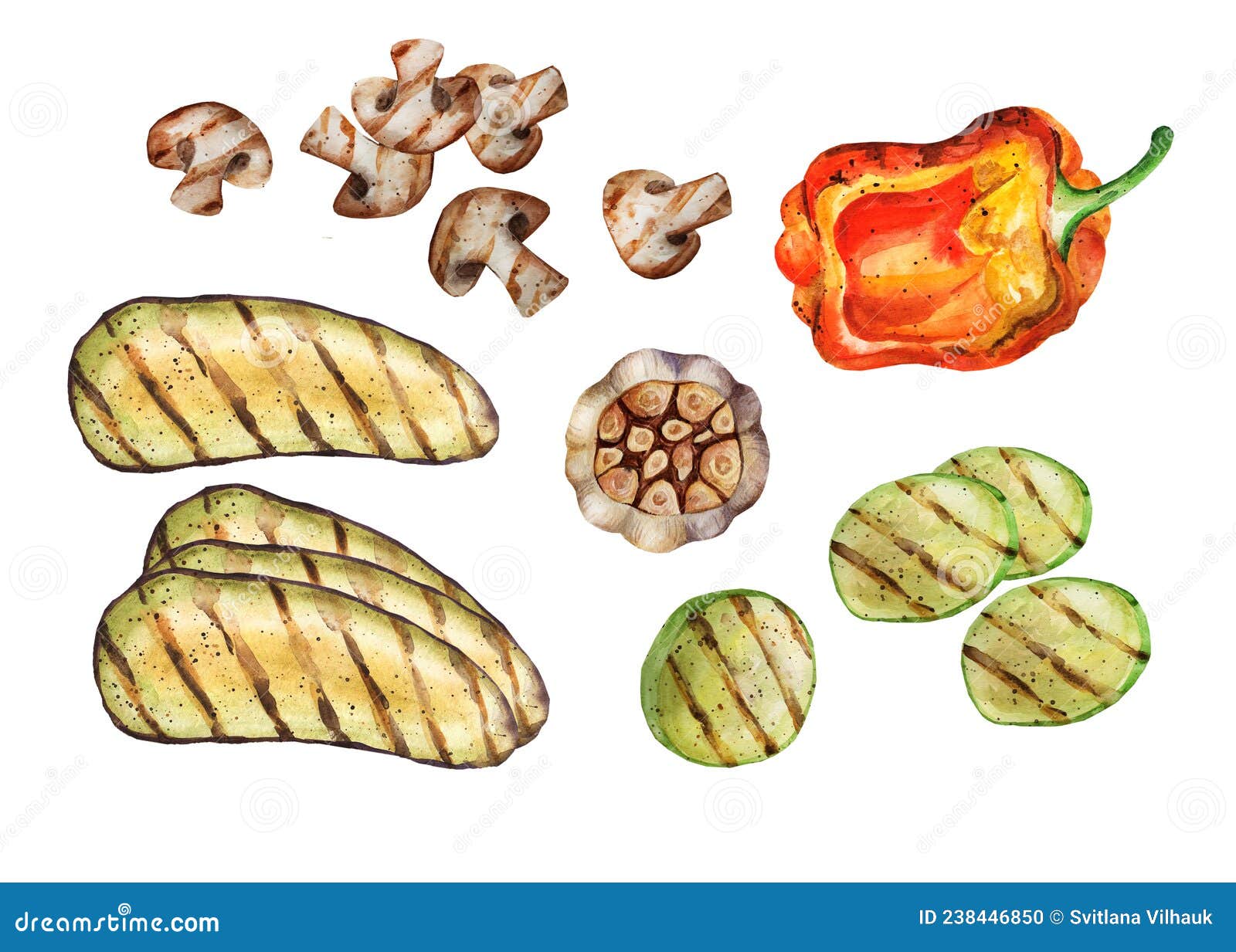 Watercolor Grilled Slice Of Cypriot Halloumi Cheese. With Grill Cartoon ...