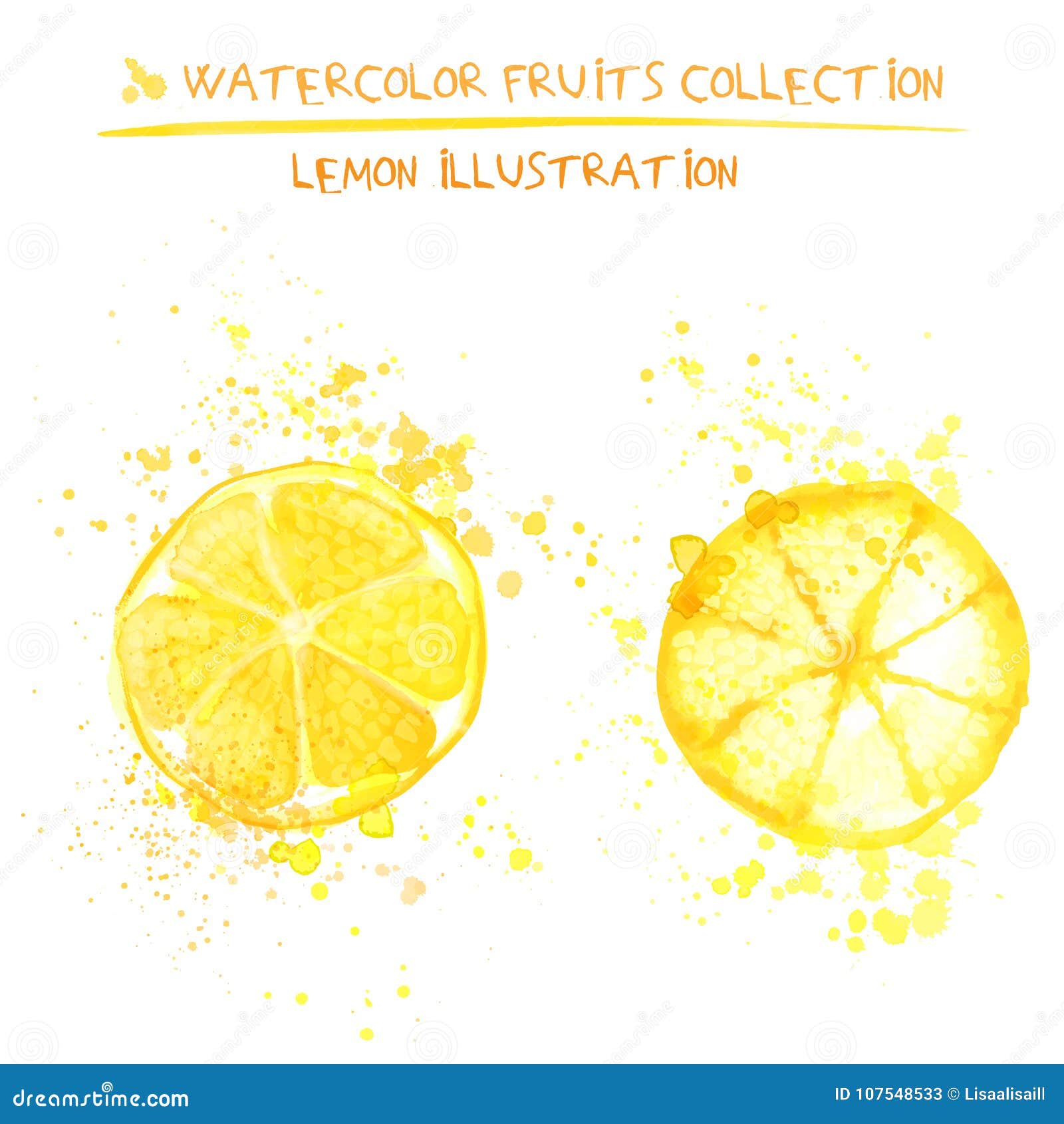Set Of Watercolor Lemon Vector Illustration. Splashed Hand Draw Lemons ...