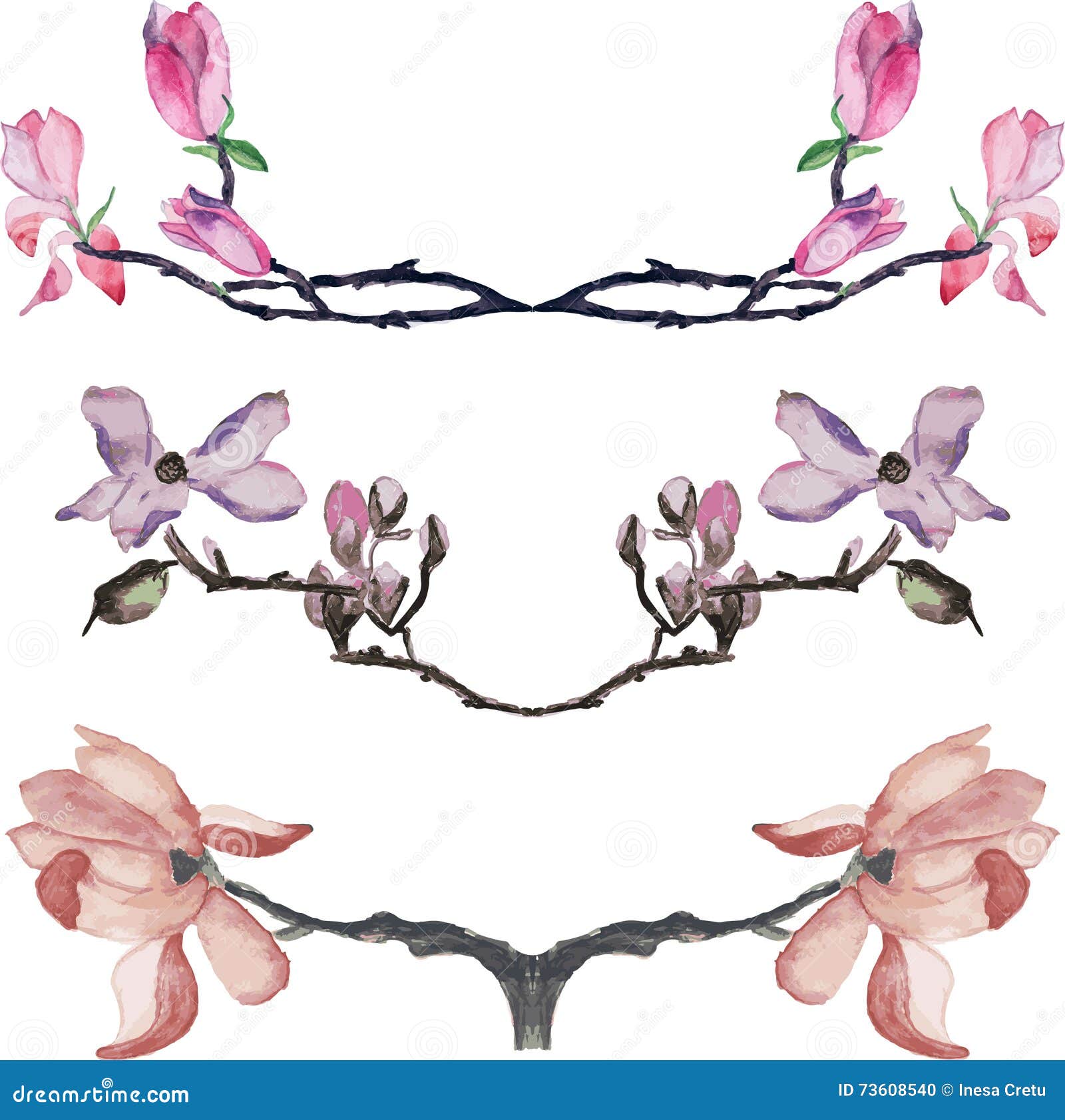 Set of Watercolor Magnolia Borders Stock Vector - Illustration of ...