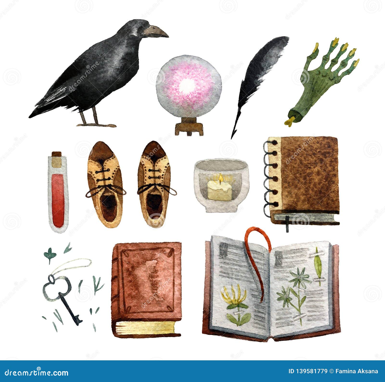 Set of Watercolor Objects Isolated on White Background Stock Image ...