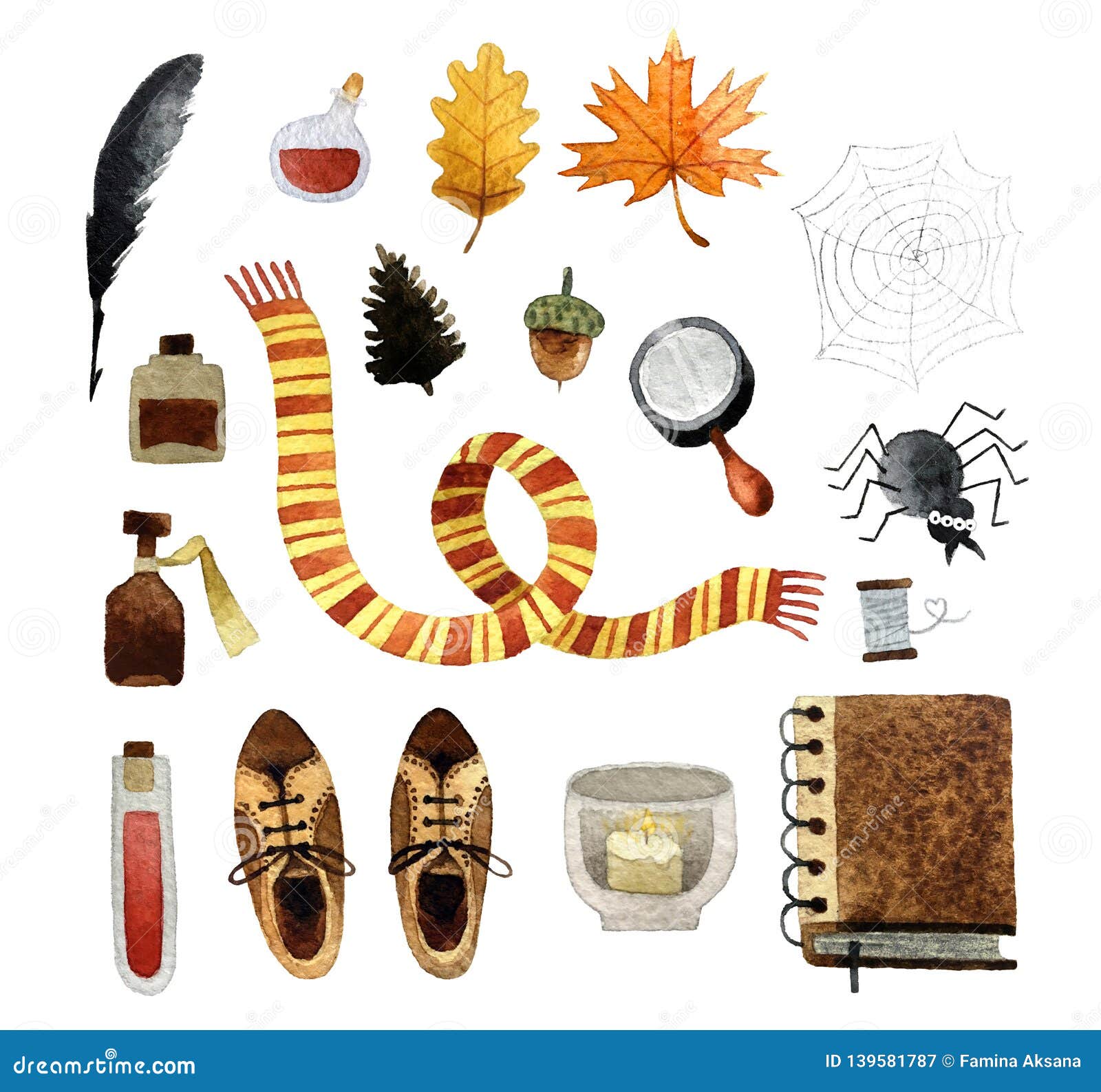 Set of Watercolor Objects Isolated on White Background Stock Image ...