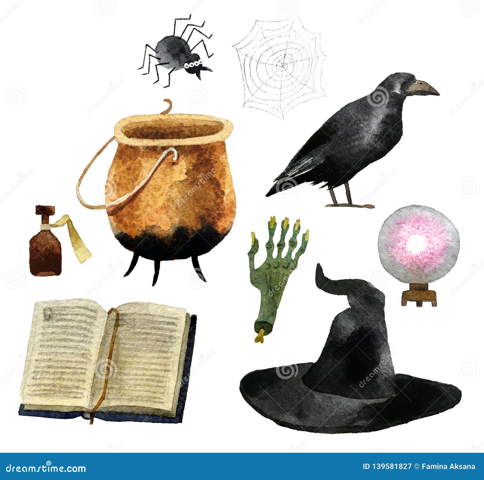 Set of Watercolor Objects Isolated on White Background Stock Image ...