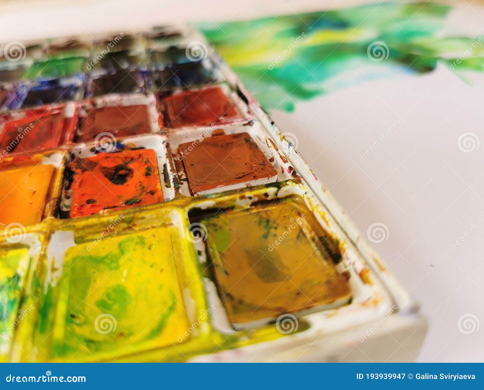 Set of Watercolor Paints in Ditch while Using Drawing Stock Image ...