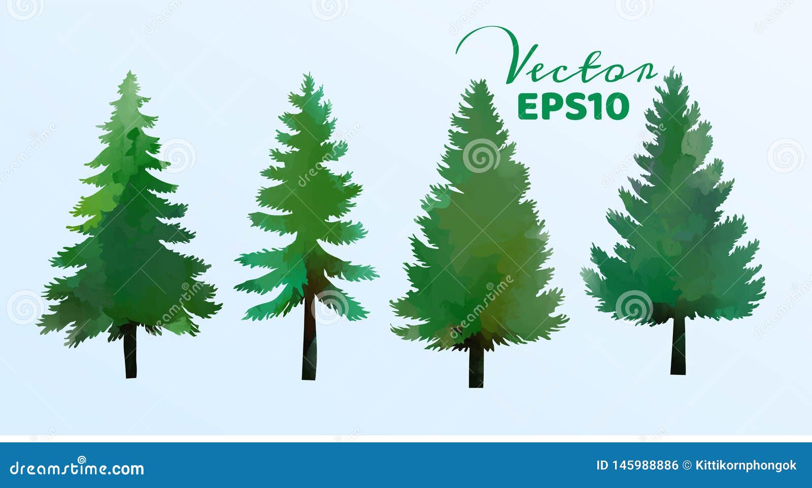 Set of Watercolor Pine Trees . Vector Illustration Stock Vector ...