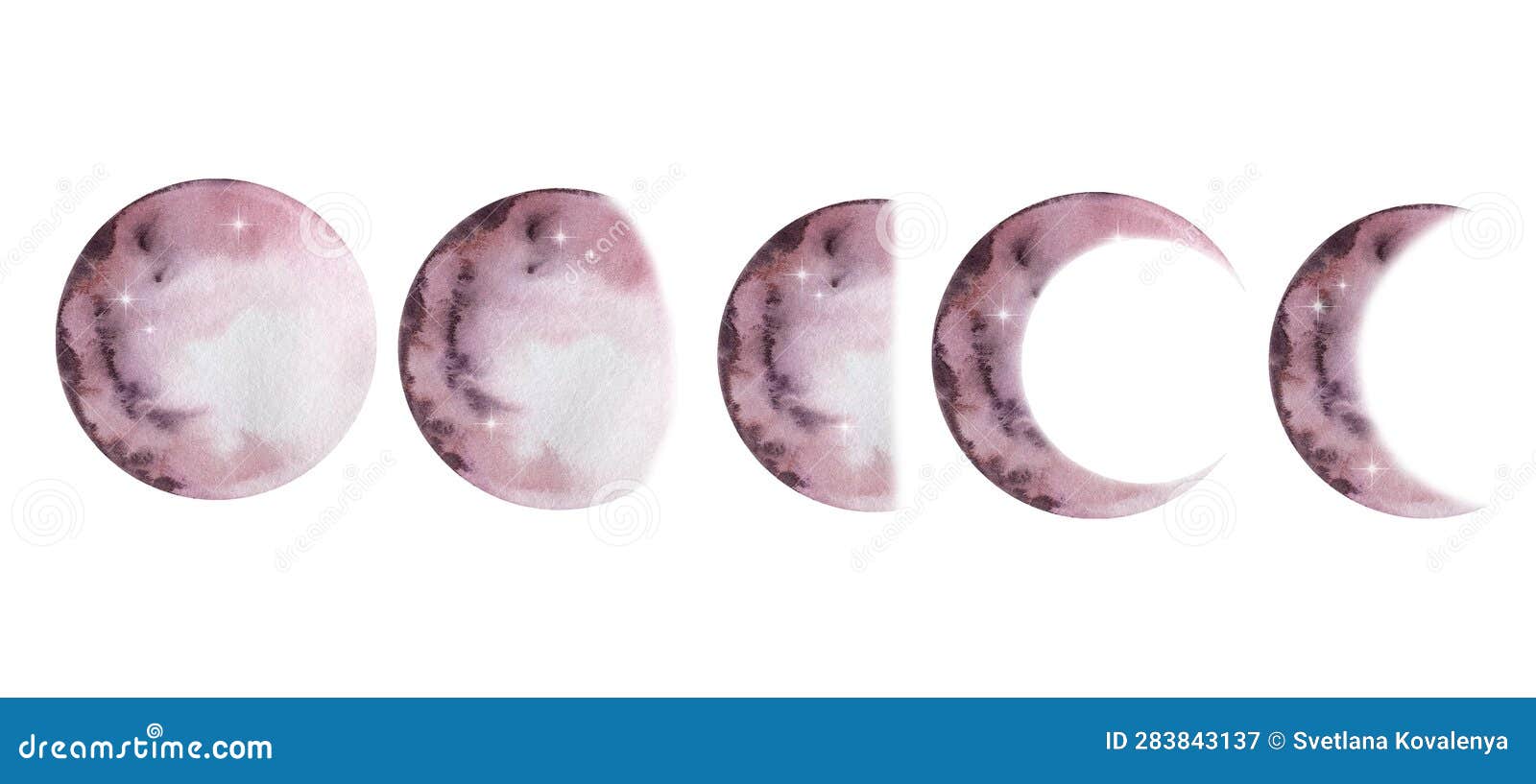 Set of Watercolor Pink Moon Stock Illustration - Illustration of ...