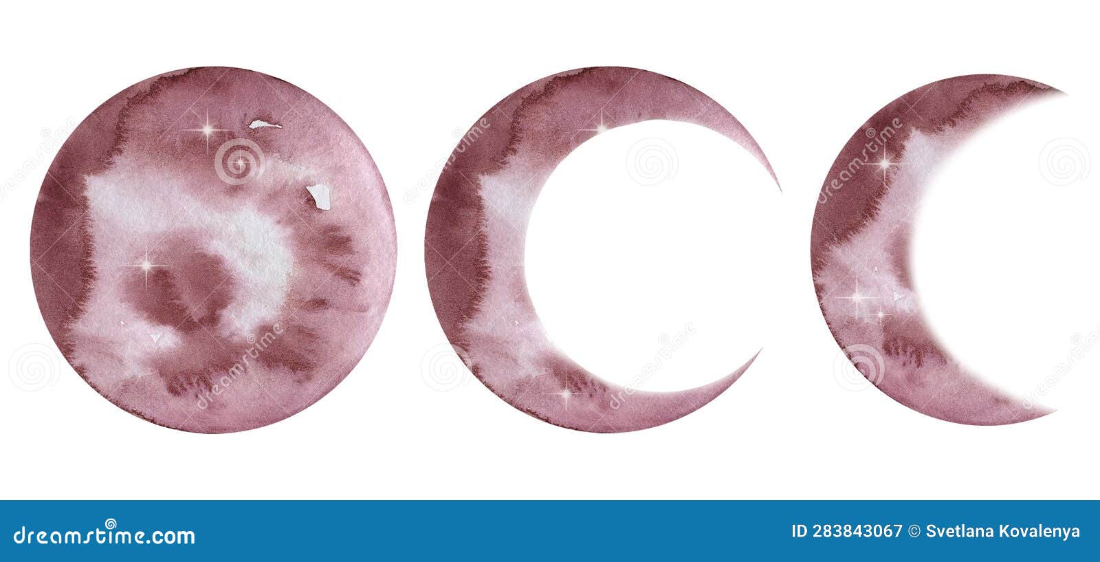 Set of watercolor red moon stock illustration. Illustration of phases ...