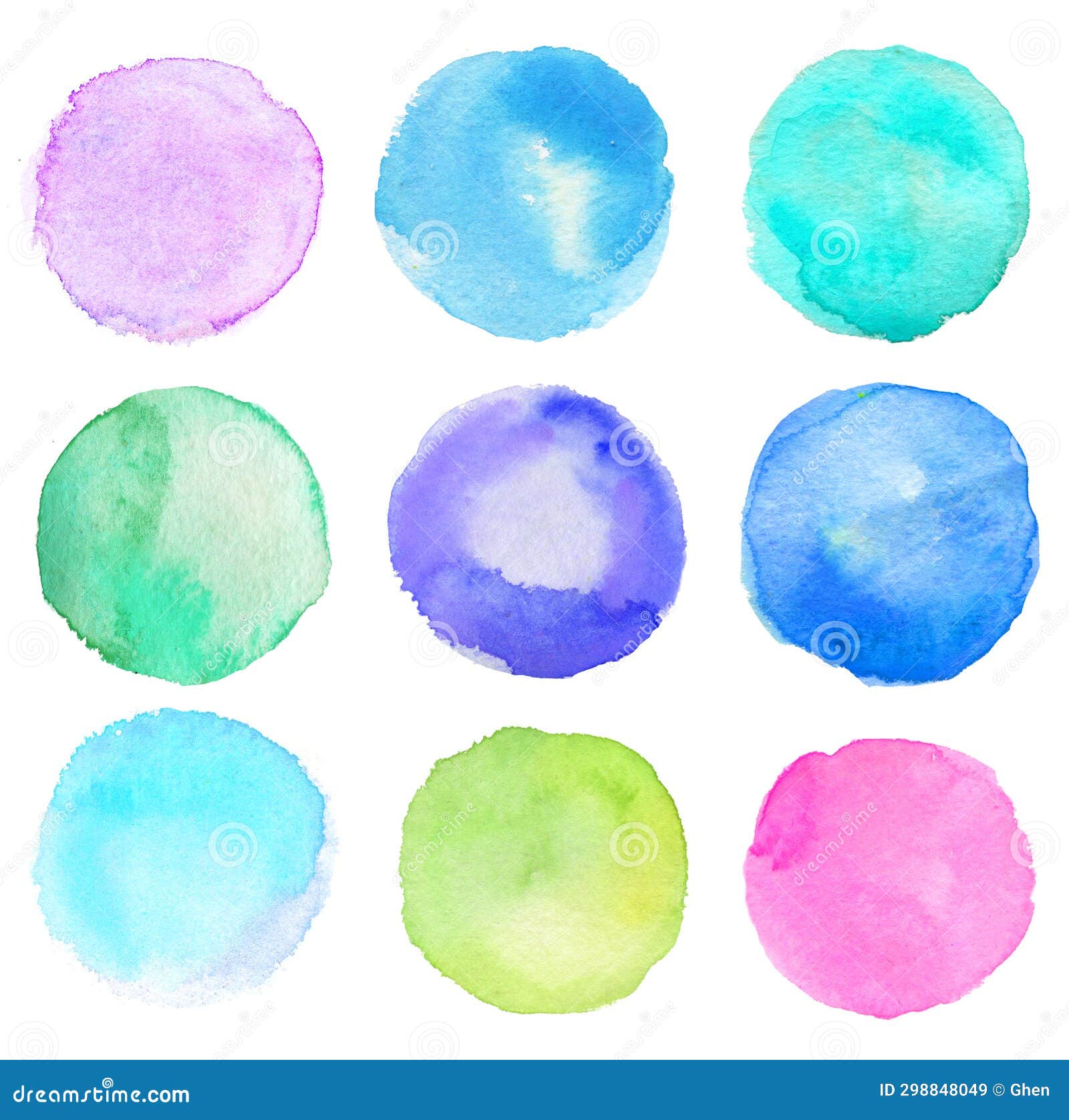 Set of Watercolor Round Shapes Backgrounds Isolated on White Stock ...
