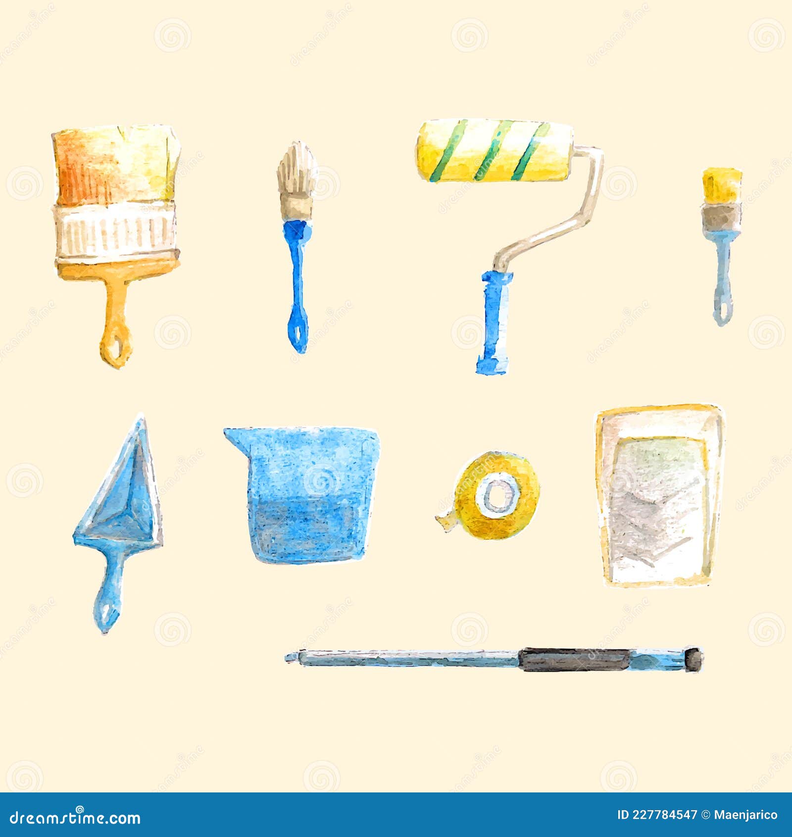 Set of Watercolor Wall Painting Tool Illustration Stock Vector ...