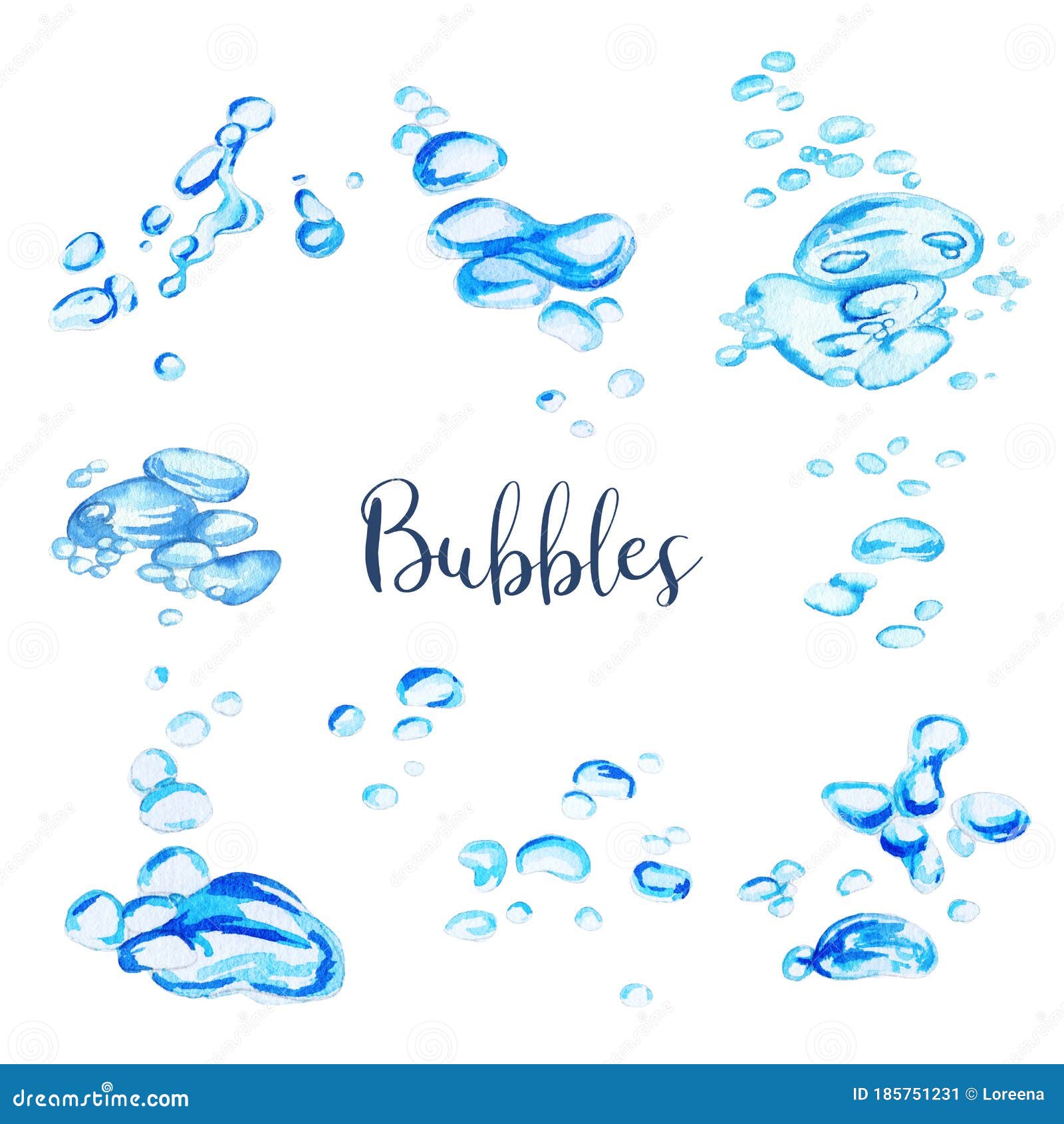Set of Watercolor Water Bubbles, Hand Drawn Stock Image - Image of ...