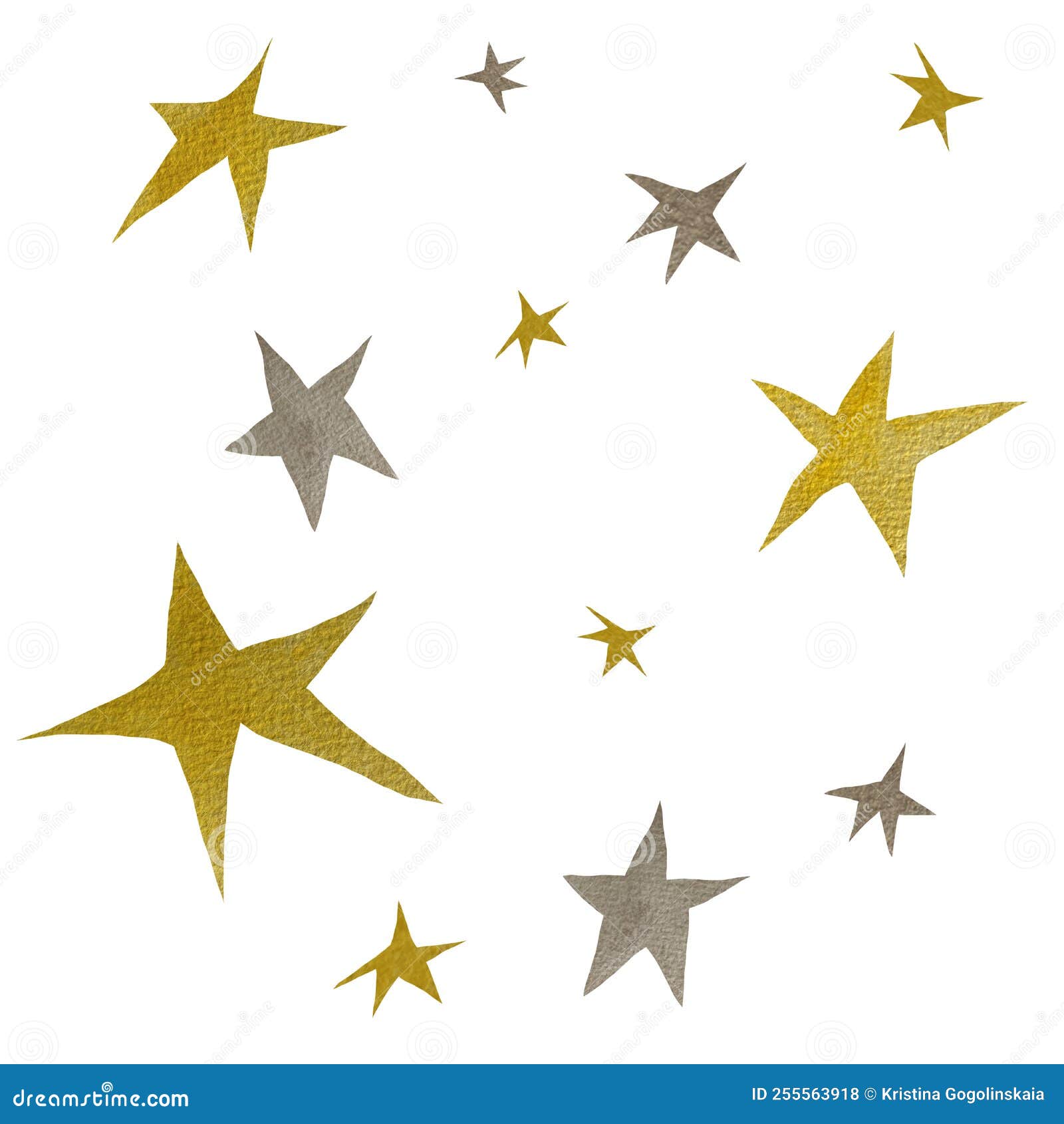 A Set of Watercolor Yellow and Grey Stars Stock Photo - Image of gold ...