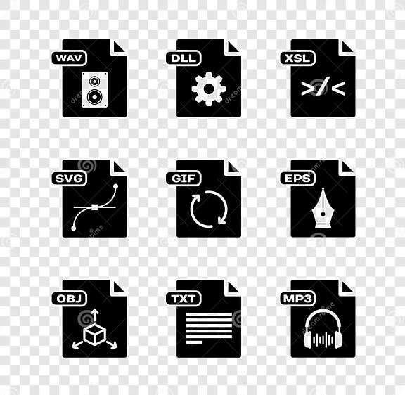 Set WAV File Document, DLL, XSL, OBJ, TXT, MP3, SVG and GIF Icon ... Set WAV File Document, DLL, XSL, OBJ, TXT, MP3, SVG and GIF Icon ...