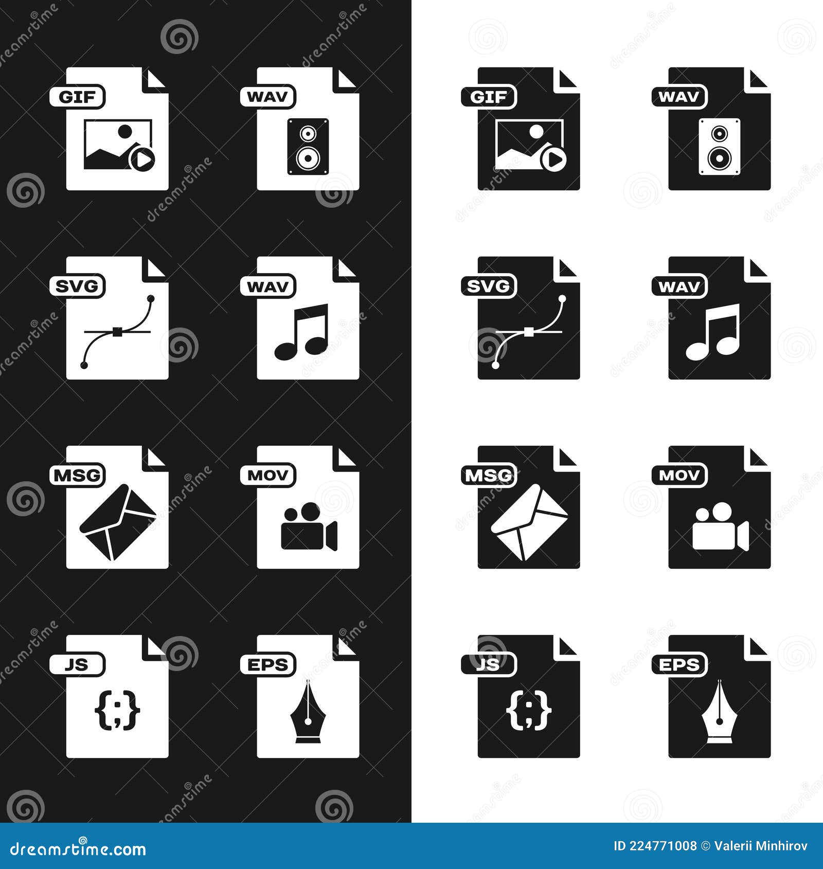 Set WAV File Document, SVG, GIF, MSG, MOV, EPS and JS Icon. Vector ... Set WAV File Document, SVG, GIF, MSG, MOV, EPS and JS Icon. Vector ...