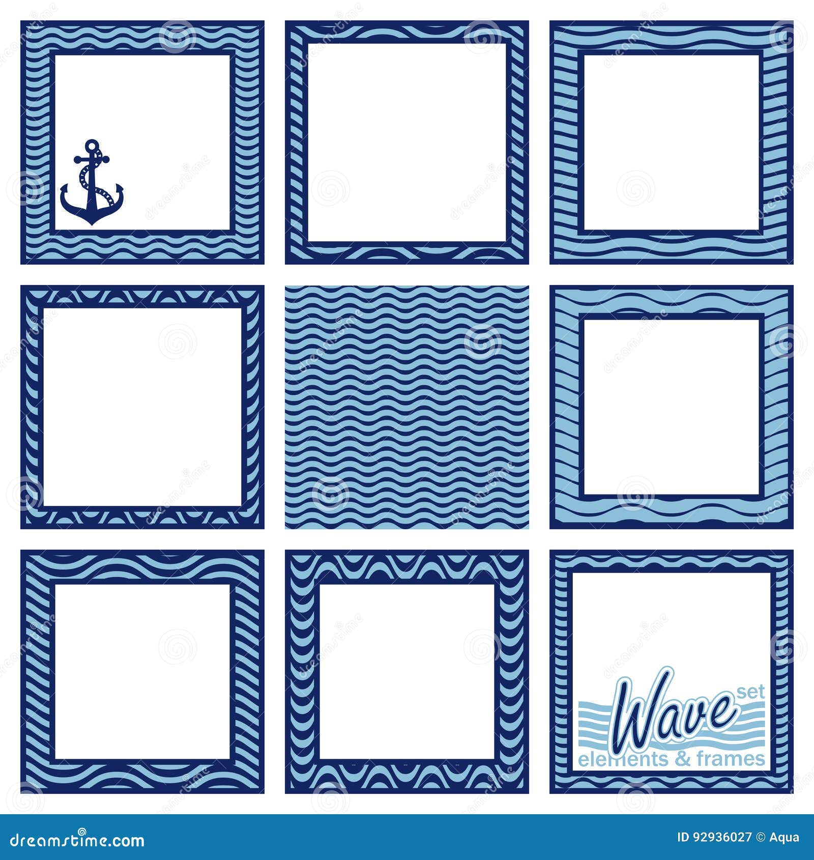 Set of Wave Elements and Frames Stock Vector - Illustration of wave ...