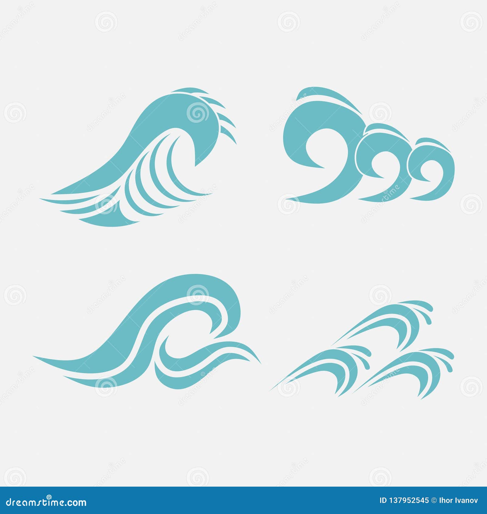 Set of Waves, Elements for Design, Surfing and Splashing Stock ...