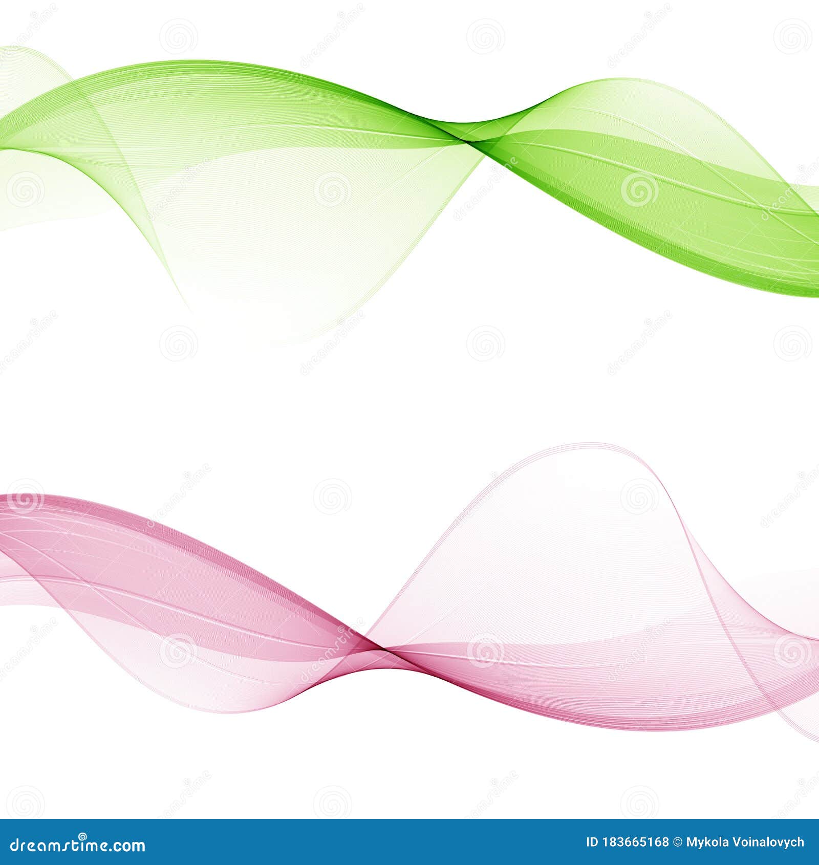Set of Waves, Horizontal Smooth Waves Pink and Green on a White ...