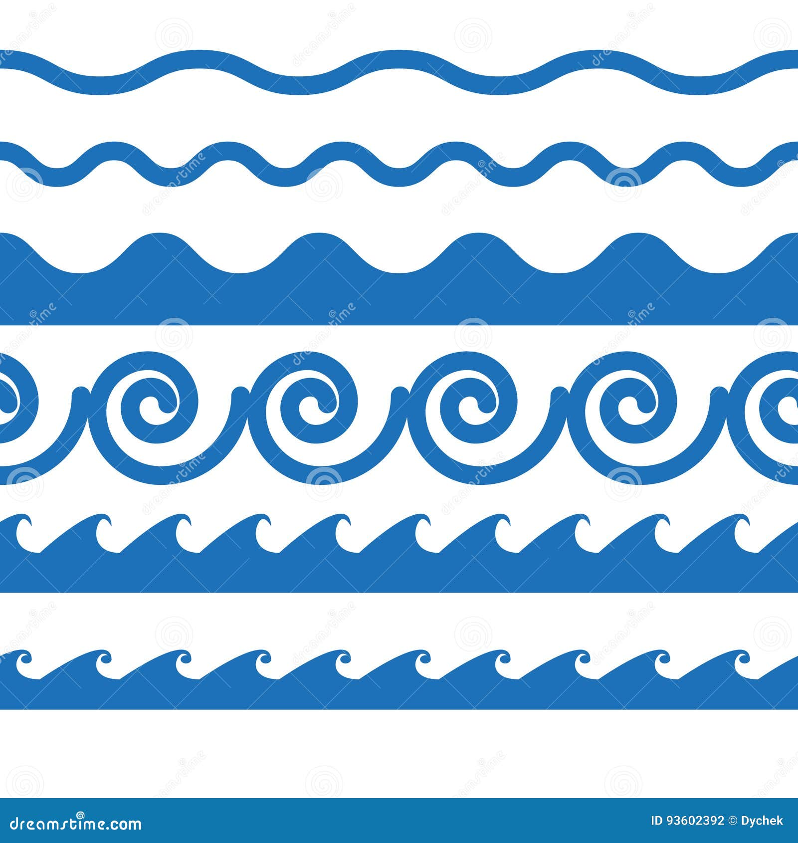 A set of waves. stock vector. Illustration of ocean, seamless - 93602392