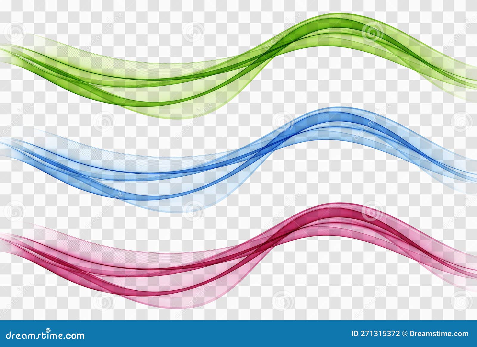 Set of Wavy Blue,green,pink Elements.Transparent Abstract Wave Flow ...