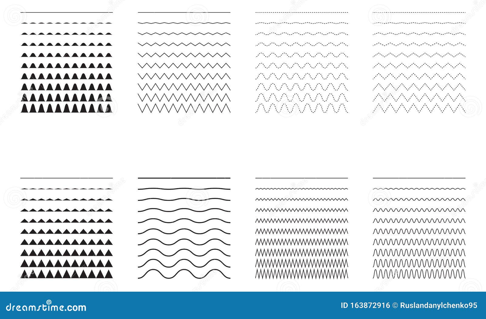 Set Of Wavy - Curvy And Zigzag - Criss Cross Horizontal Lines Vector ...