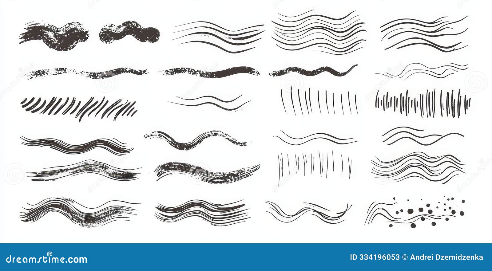 A Set of Wavy Horizontal Lines. Hand-drawn Line Set with Scribble ...