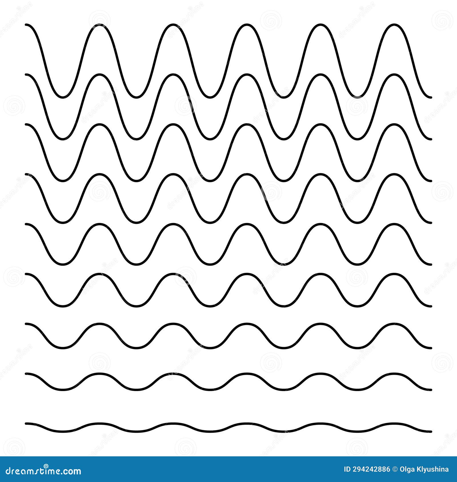 Set of Wavy Horizontal Lines on a White Background. Stock Vector ...