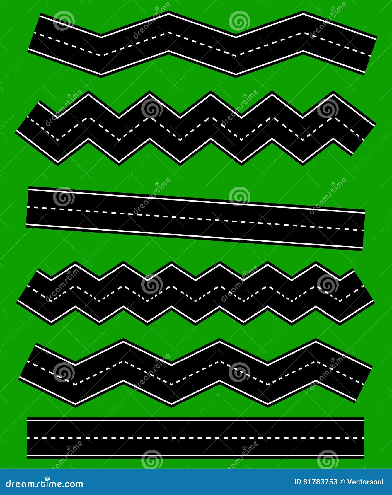 Set of Wavy Road Elements with Dashed Lines Straight Version is Stock ...