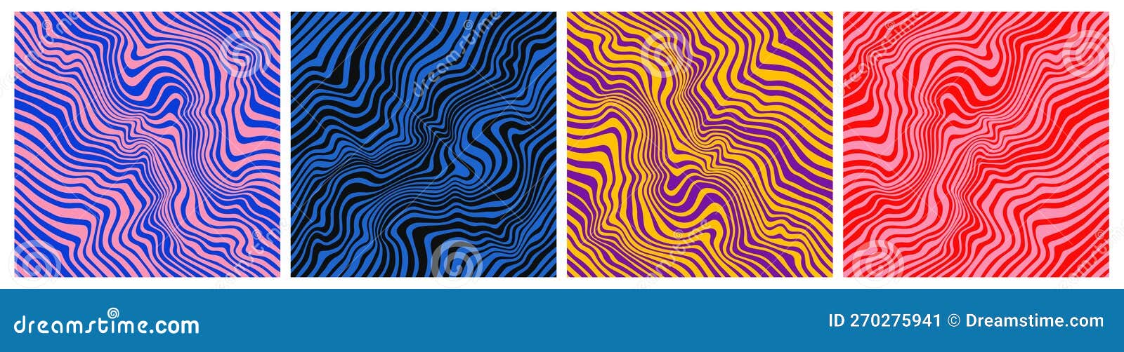 Set of Wavy Seamless Trippy Patterns in Psychedelic Colors. Abstract ...