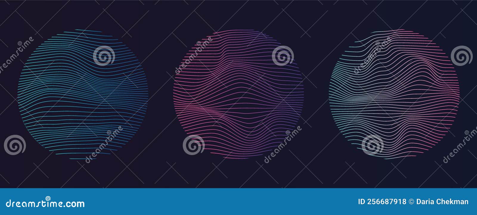 Set of Wavy Spheres with Lines. Abstract Geometric Shapes Stock Vector ...