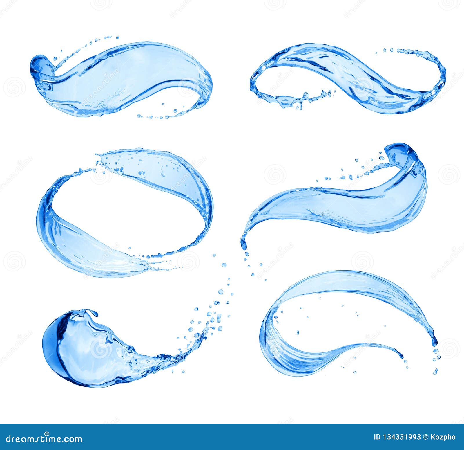 Set of Wavy Water Splashes Isolated on a White Background Stock Image ...