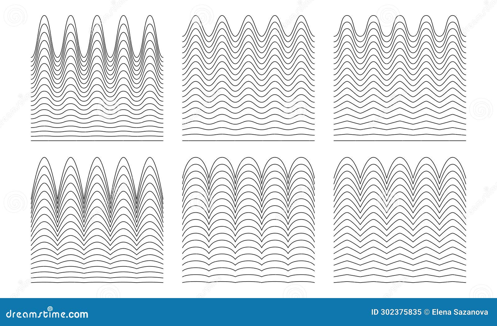 Set Of Wiggly Horizontal Lines. Scalloped Borders. Sine Or Cosine ...