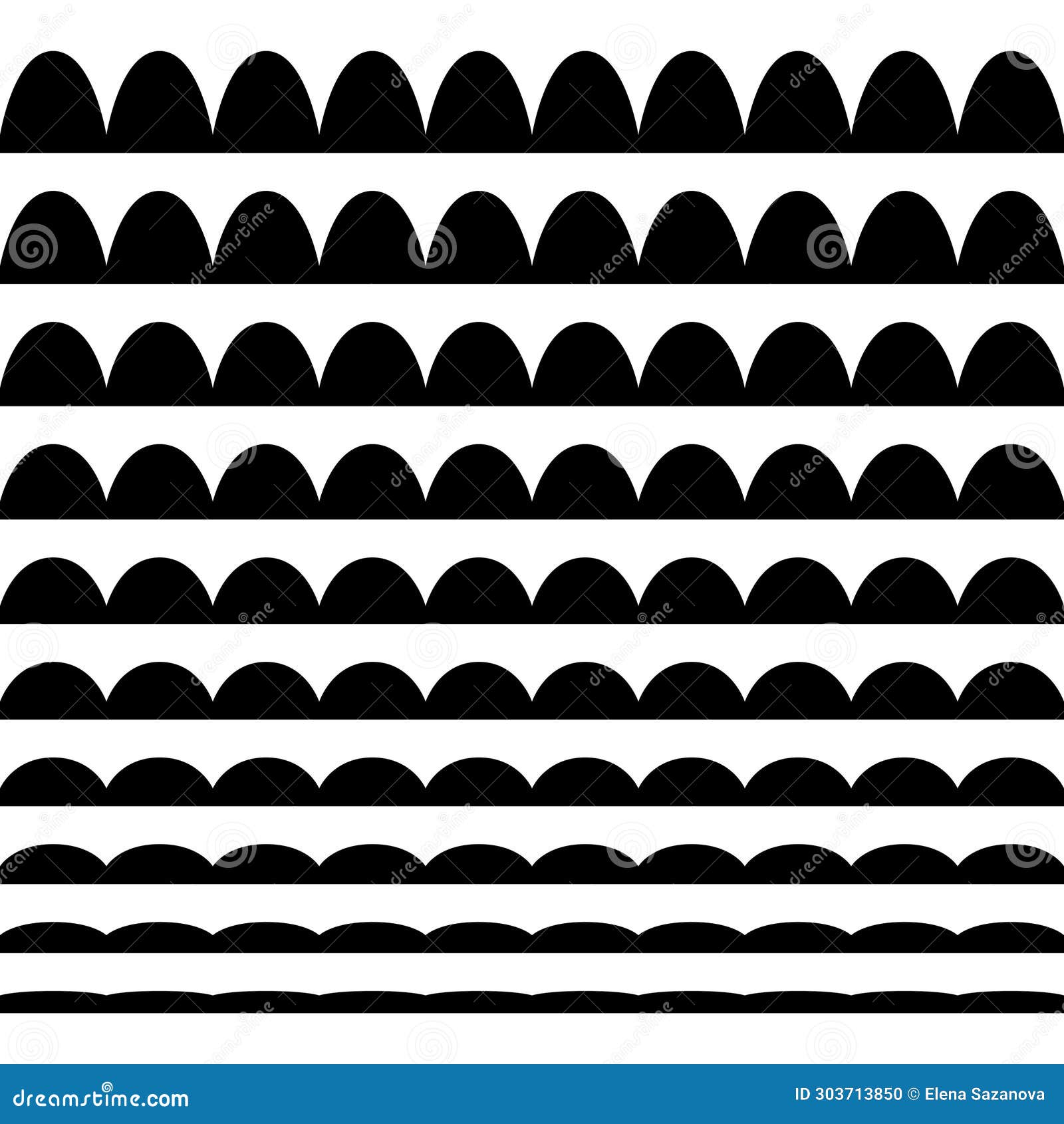 Set Of Wiggly Horizontal Lines. Scalloped Borders. Sine Or Cosine ...