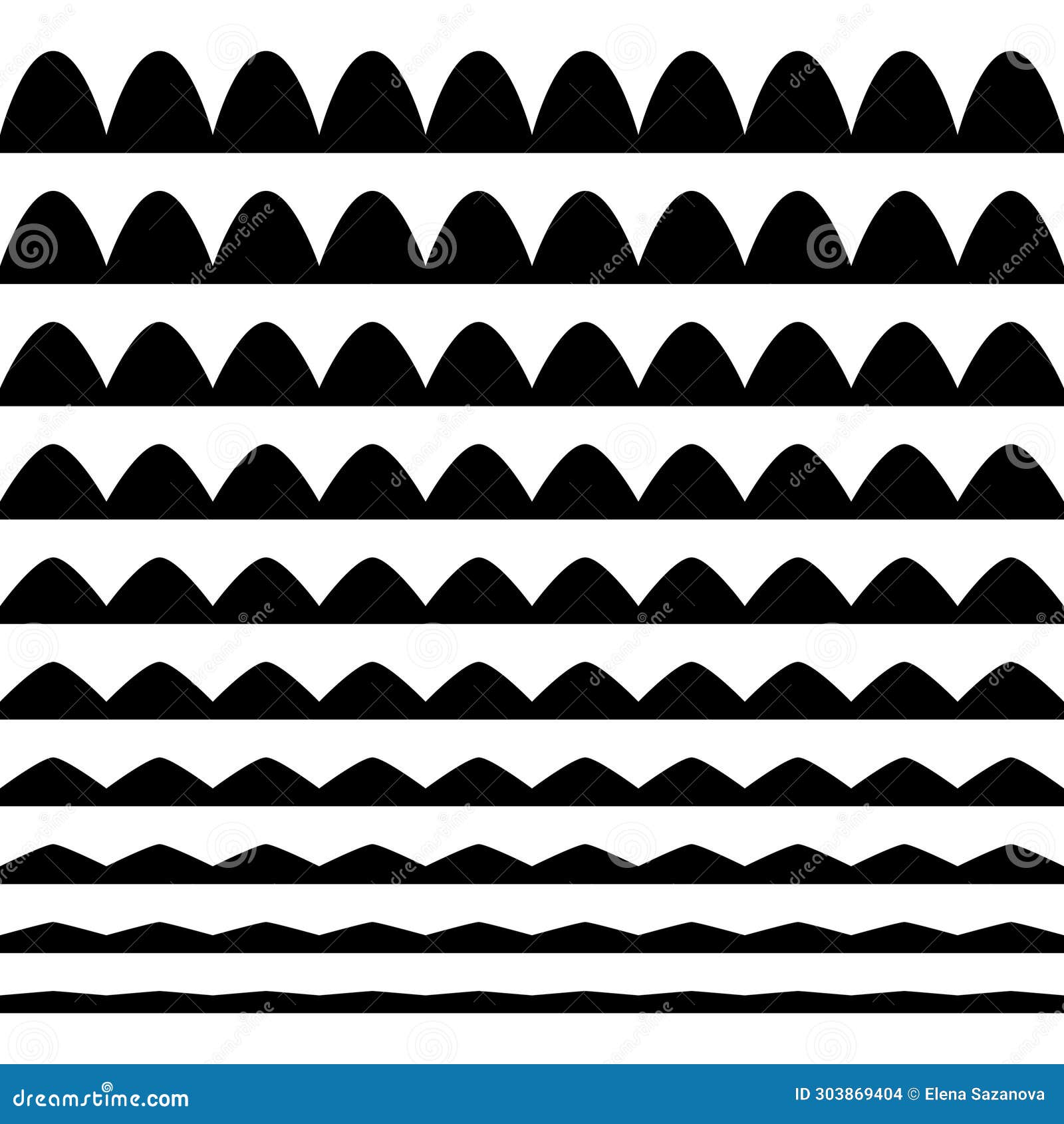 Set Of Wiggly Horizontal Lines. Scalloped Borders. Sine Or Cosine ...