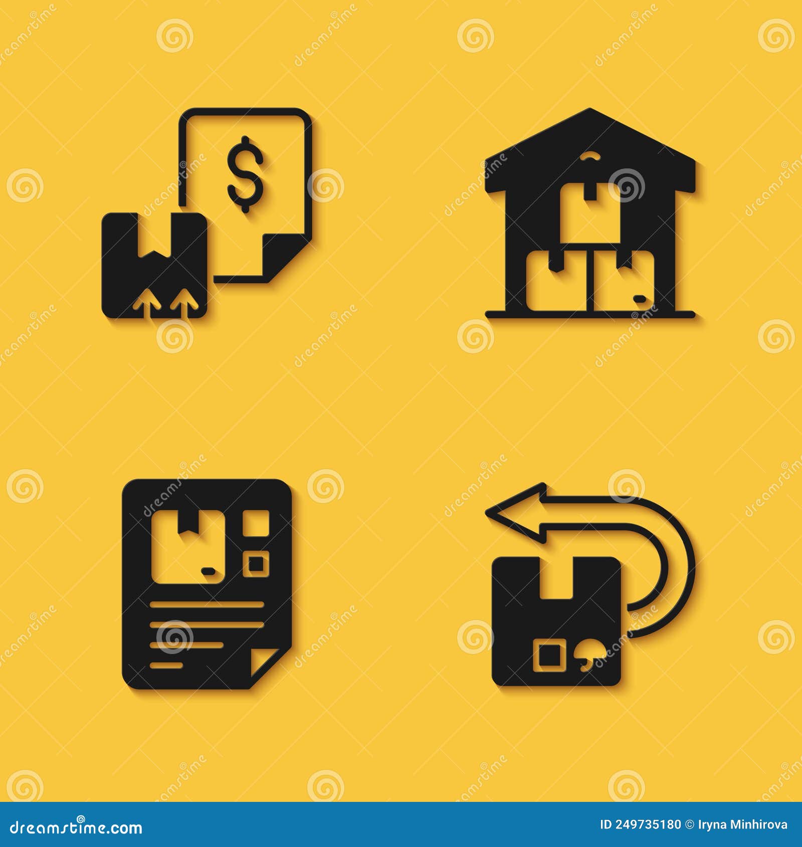 Set Waybill, Return Cardboard Box, and Full Warehouse Icon with Long ...