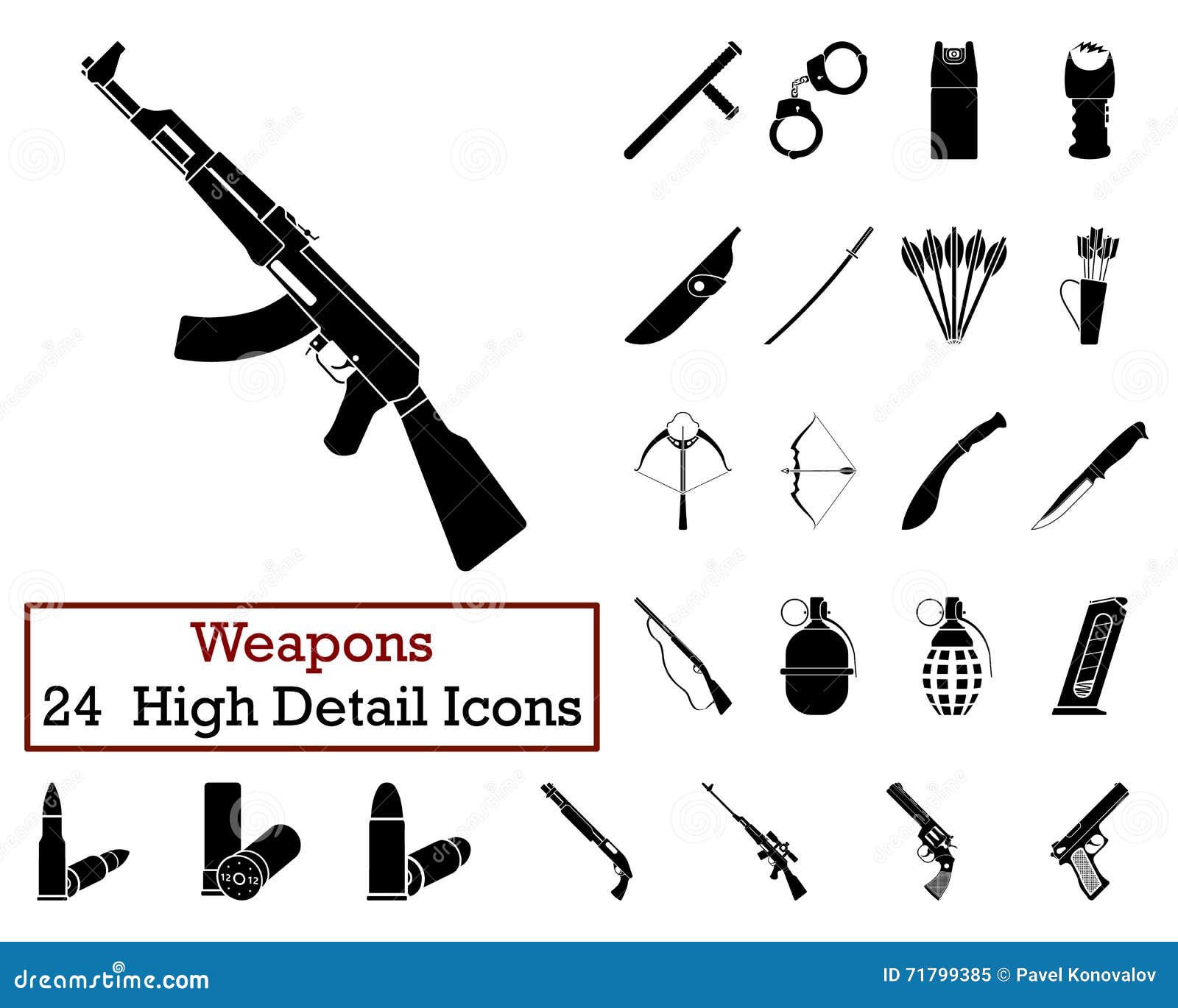 Set of 24 Weapon Icons stock vector. Illustration of hunt - 71799385