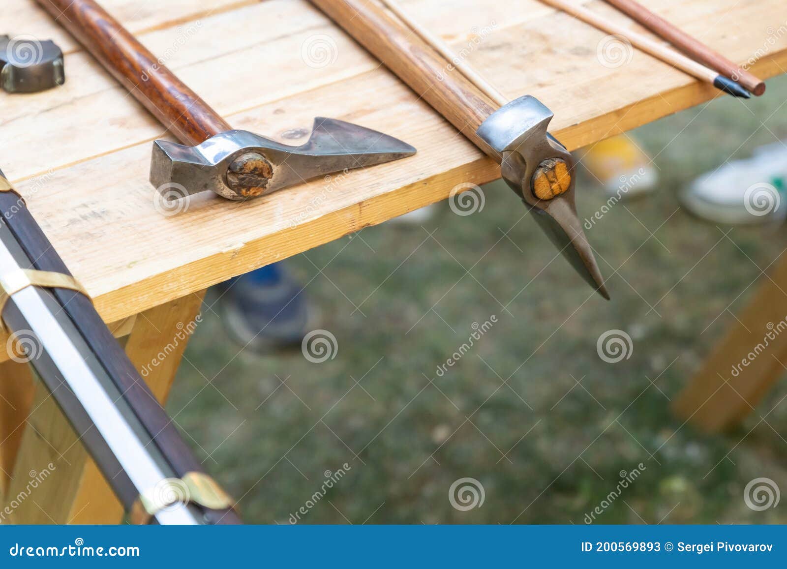Set of Weapons Battle Ax with a Long Handle and a Musket Stacked on a ...
