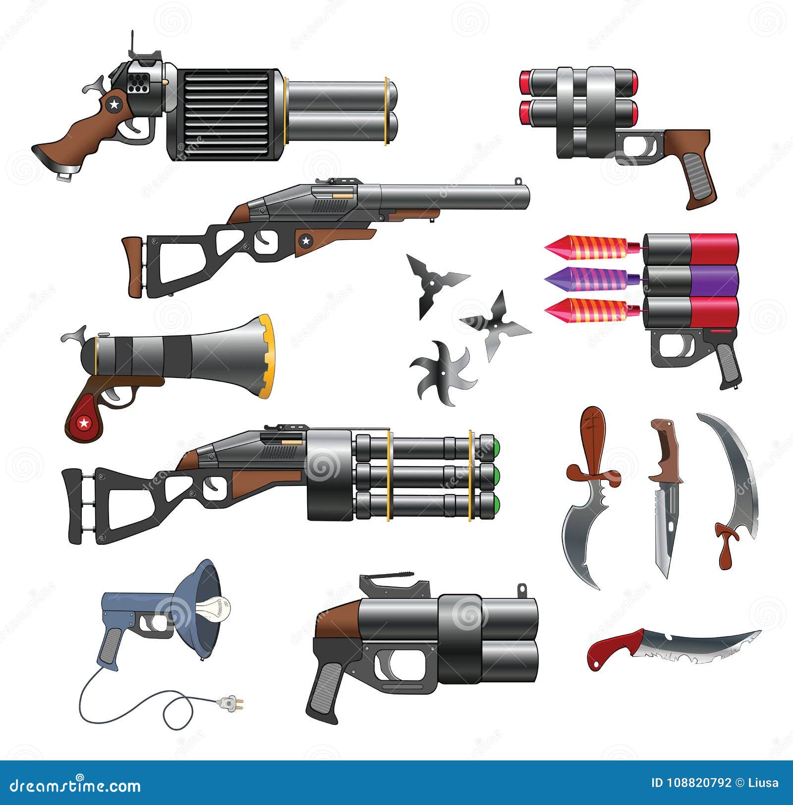 Set of Weapons with Flowers for You Design and Computer Game Stock ...