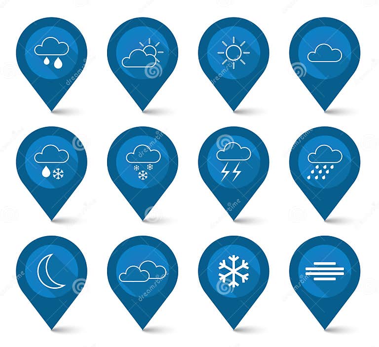 Set of Weather Blue Icons - Map Pointer Style Stock Vector ...