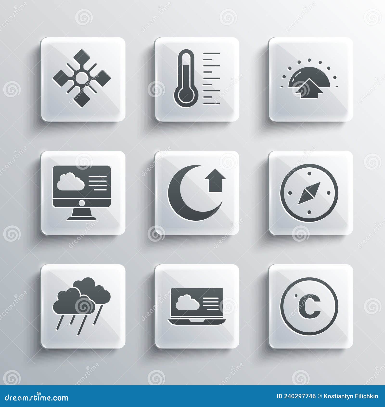Set Weather Forecast, Celsius, Compass, Moon, Cloud with Rain ...