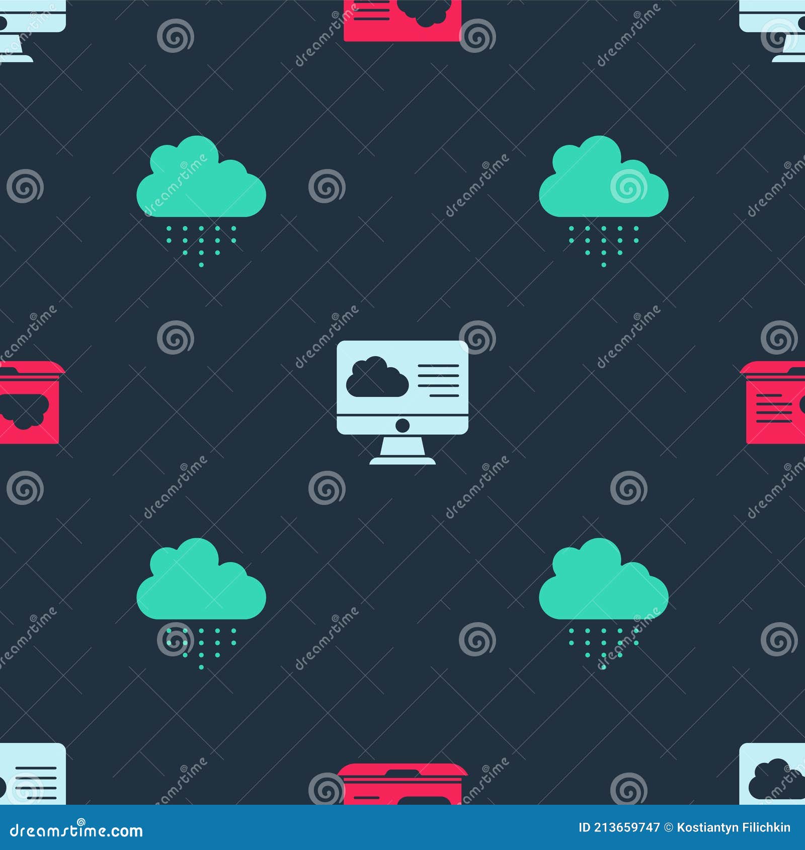 Set Weather Forecast, and Cloud with Rain on Seamless Pattern. Vector ...