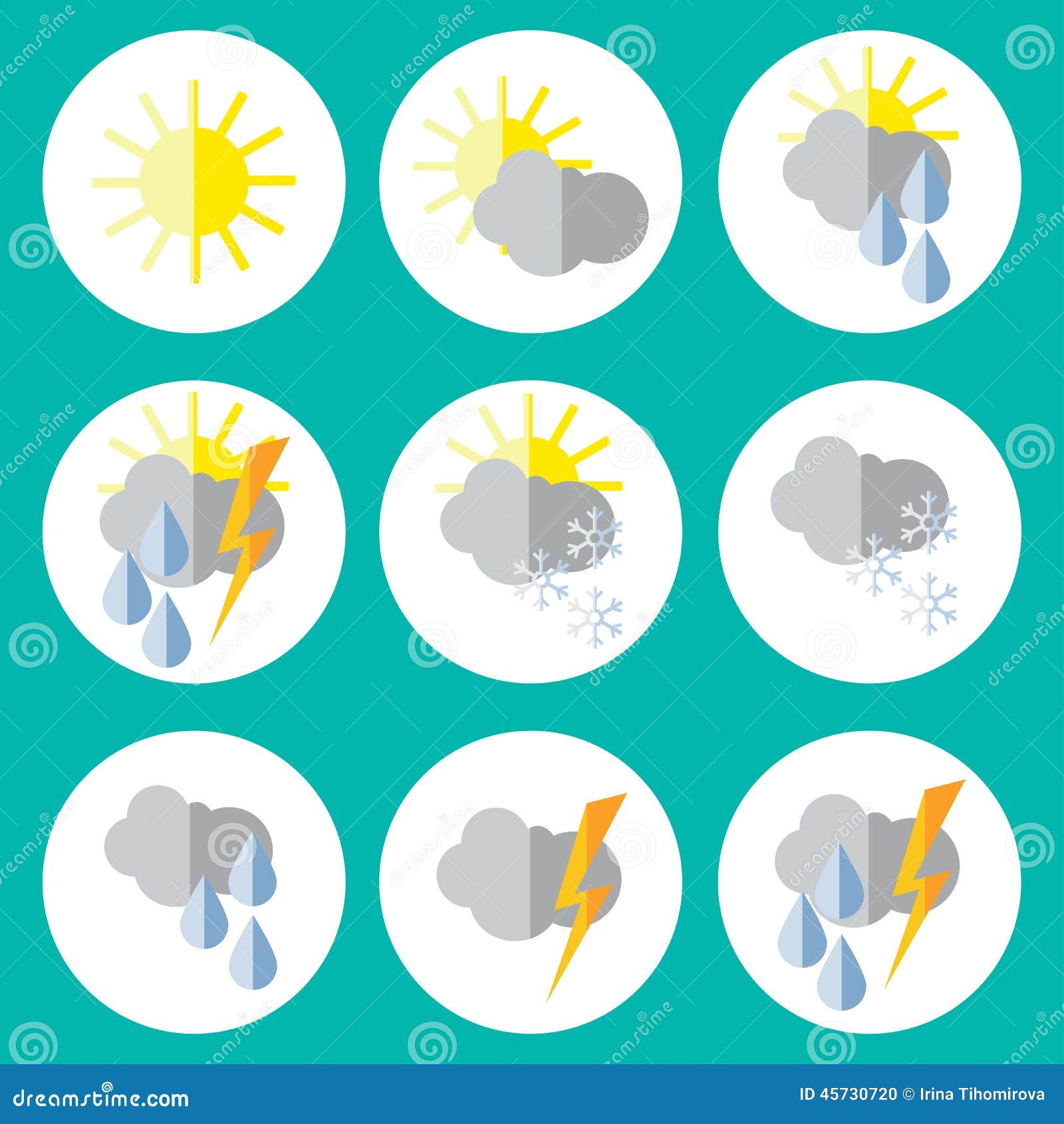 Set of Weather Icons. Flat Design Stock Vector - Illustration of nature ...