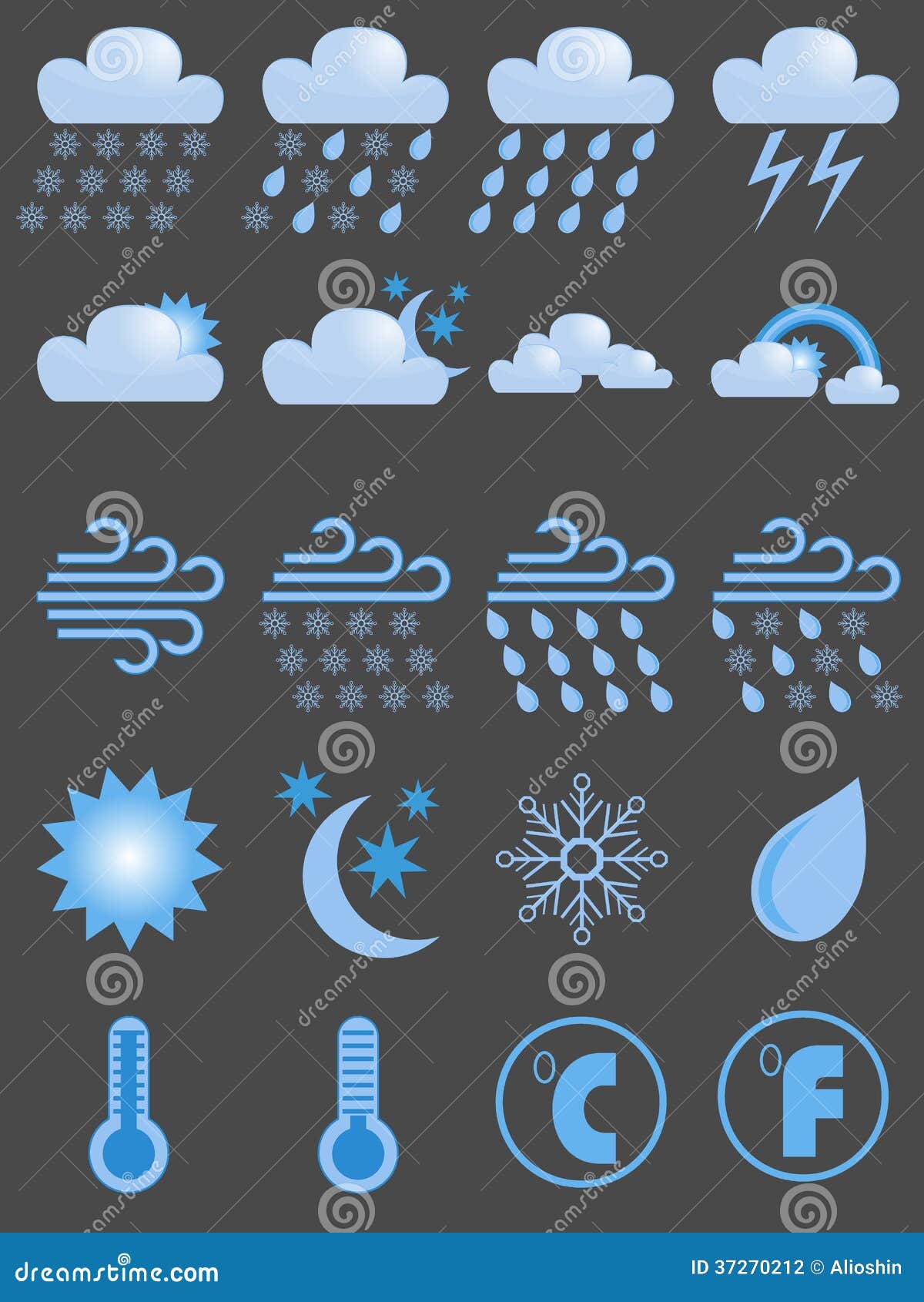 Set Weather Icons. Vector Drawing. Stock Vector - Illustration of ...