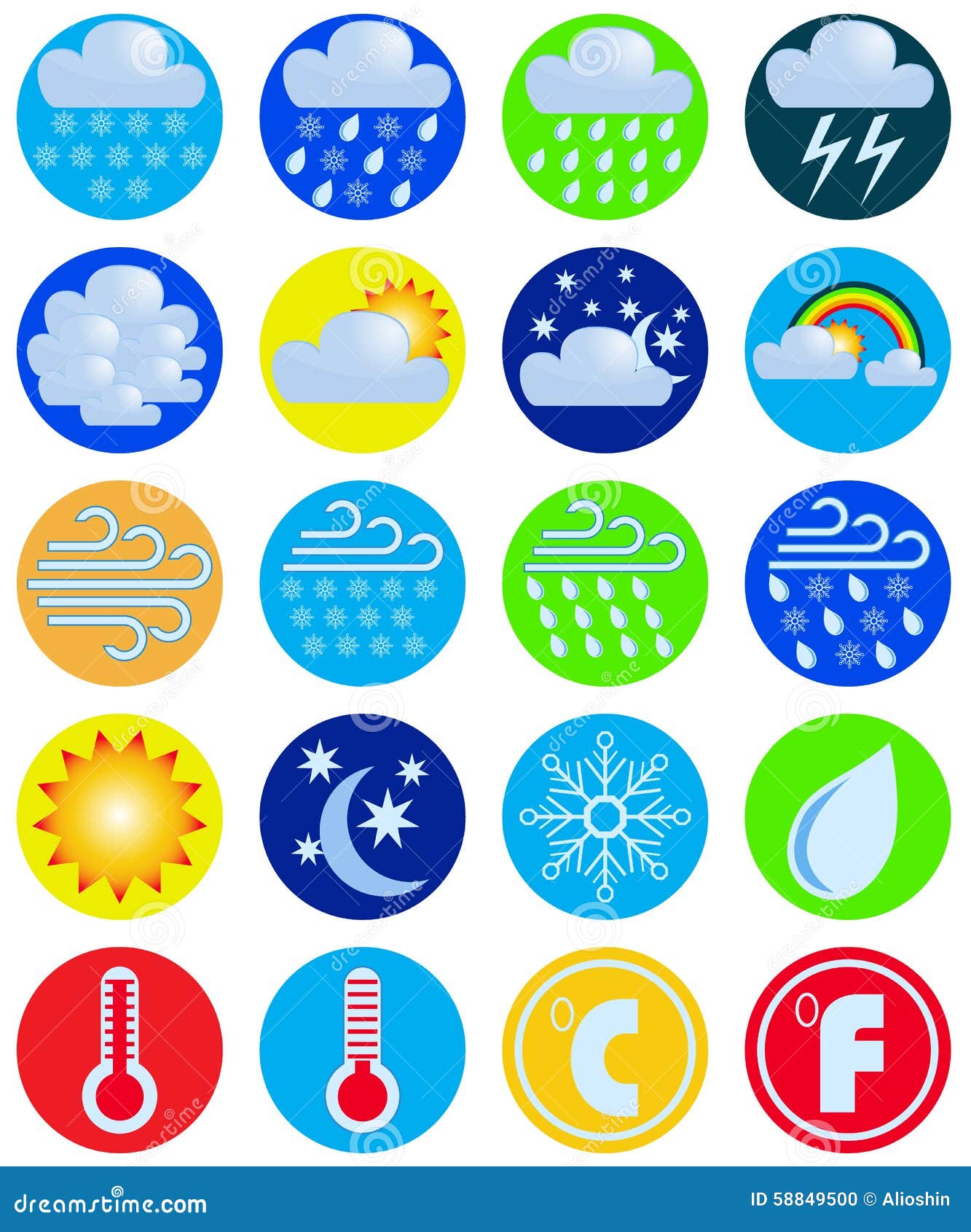 Set Weather Icons. Vector Drawing. Stock Illustration - Illustration of ...