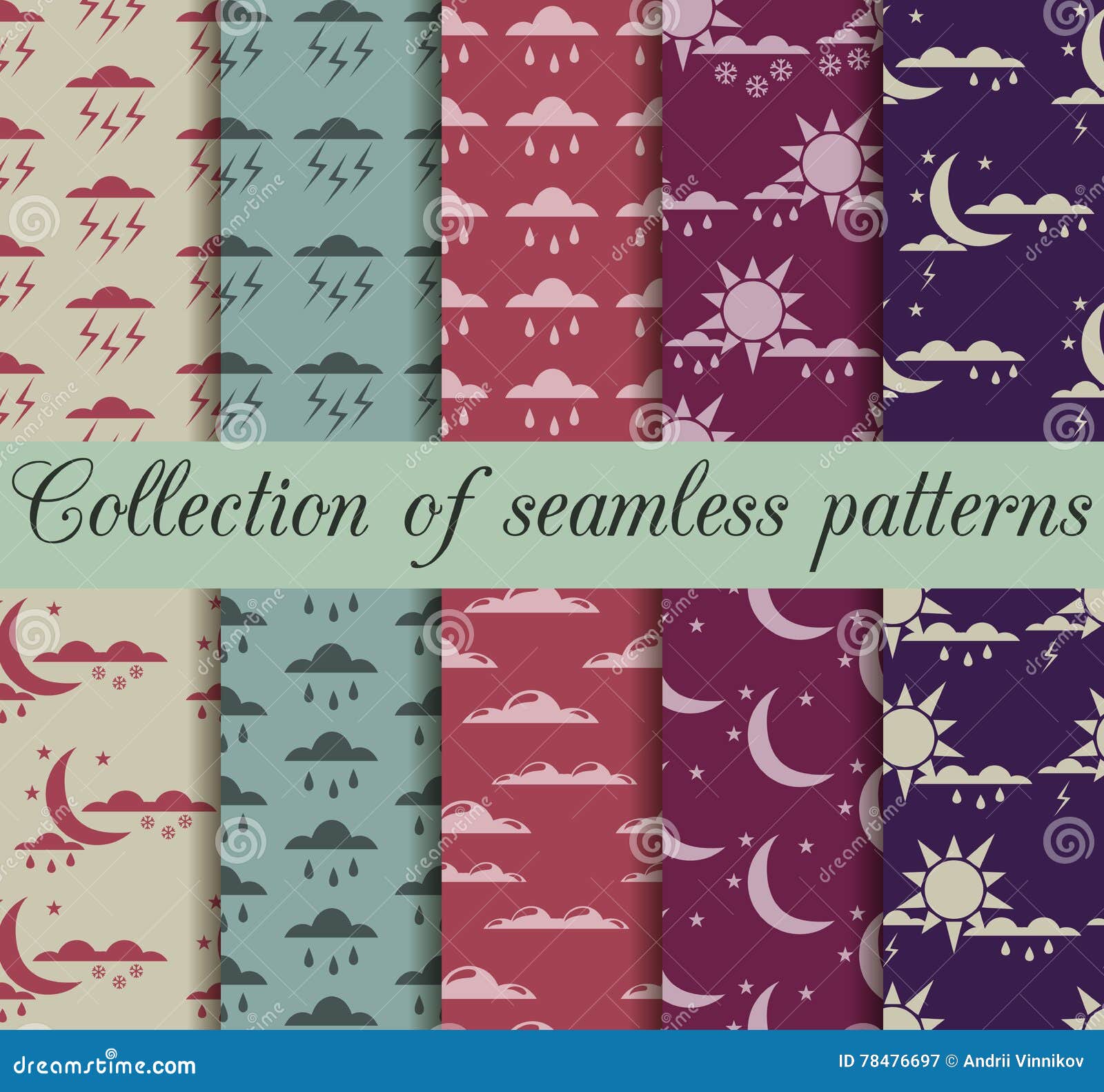 Set Weather Seamless Patterns with Raindrops, Clouds with the Sun and ...