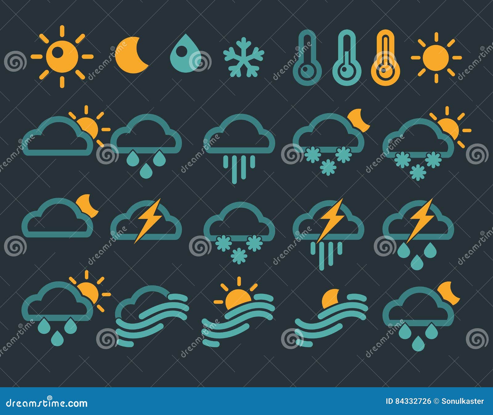 Set of Weather Widget Icons. Vector Stock Vector - Illustration of icon ...