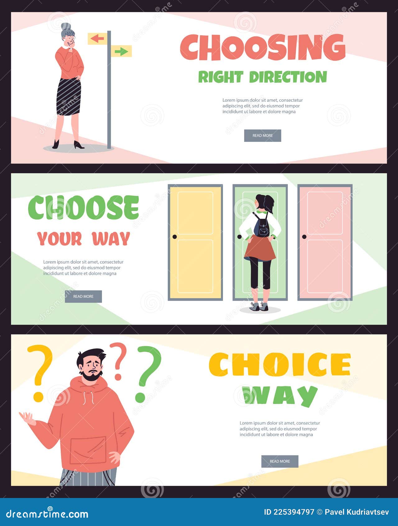 Set of Web Banner Templates Where People Choose Wrong, Right Direction ...