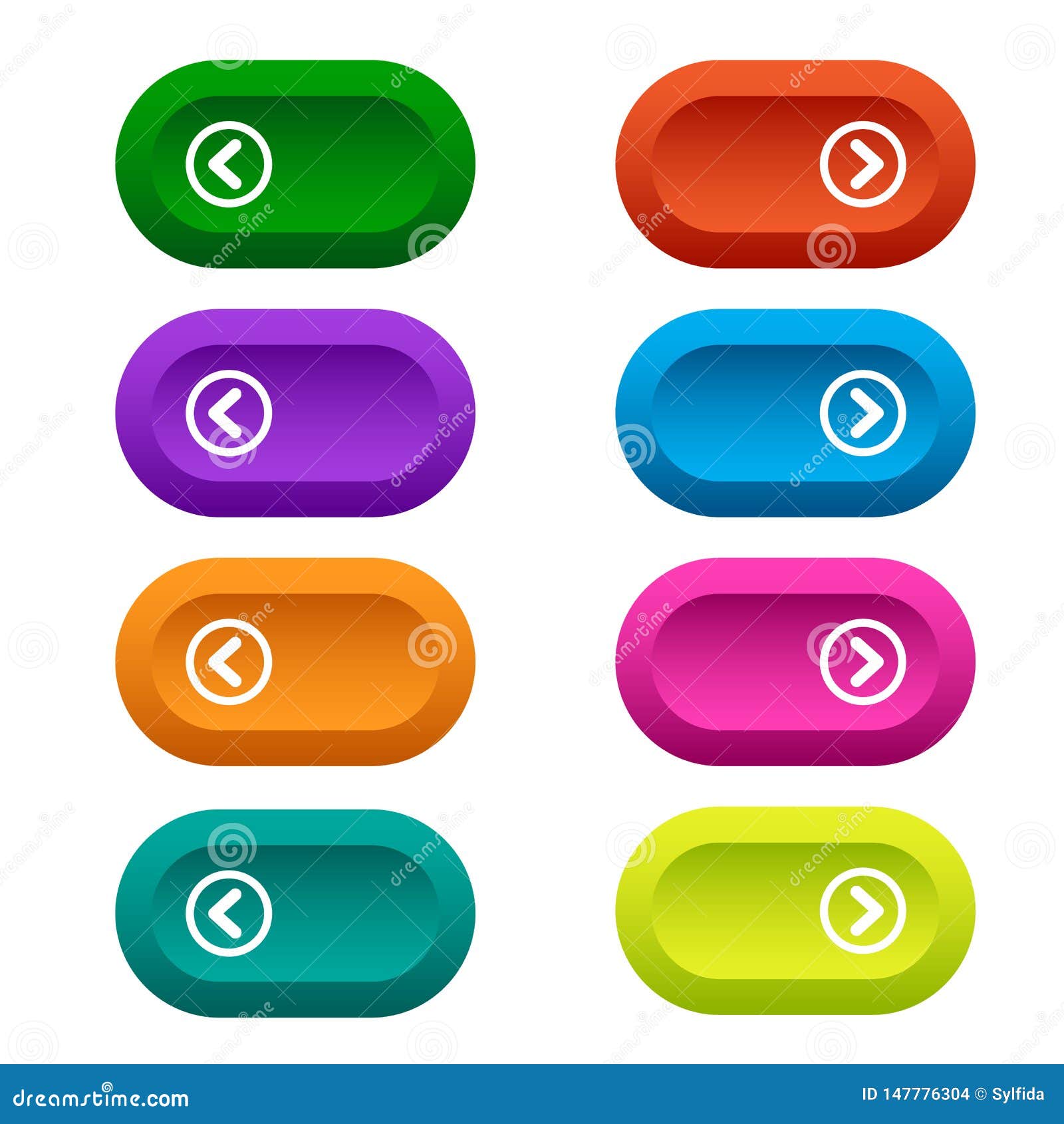 Set of Web Buttons with Arrows, Colorful Long Round Buttons. Vector ...